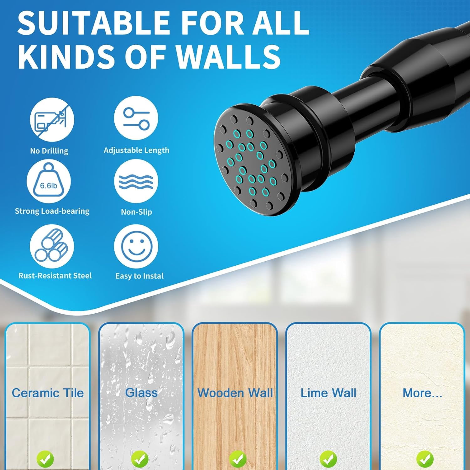 RRDWQ-2 Pack Tension Curtain Rods for Windows 27 to 38 inch, Adjustable ...