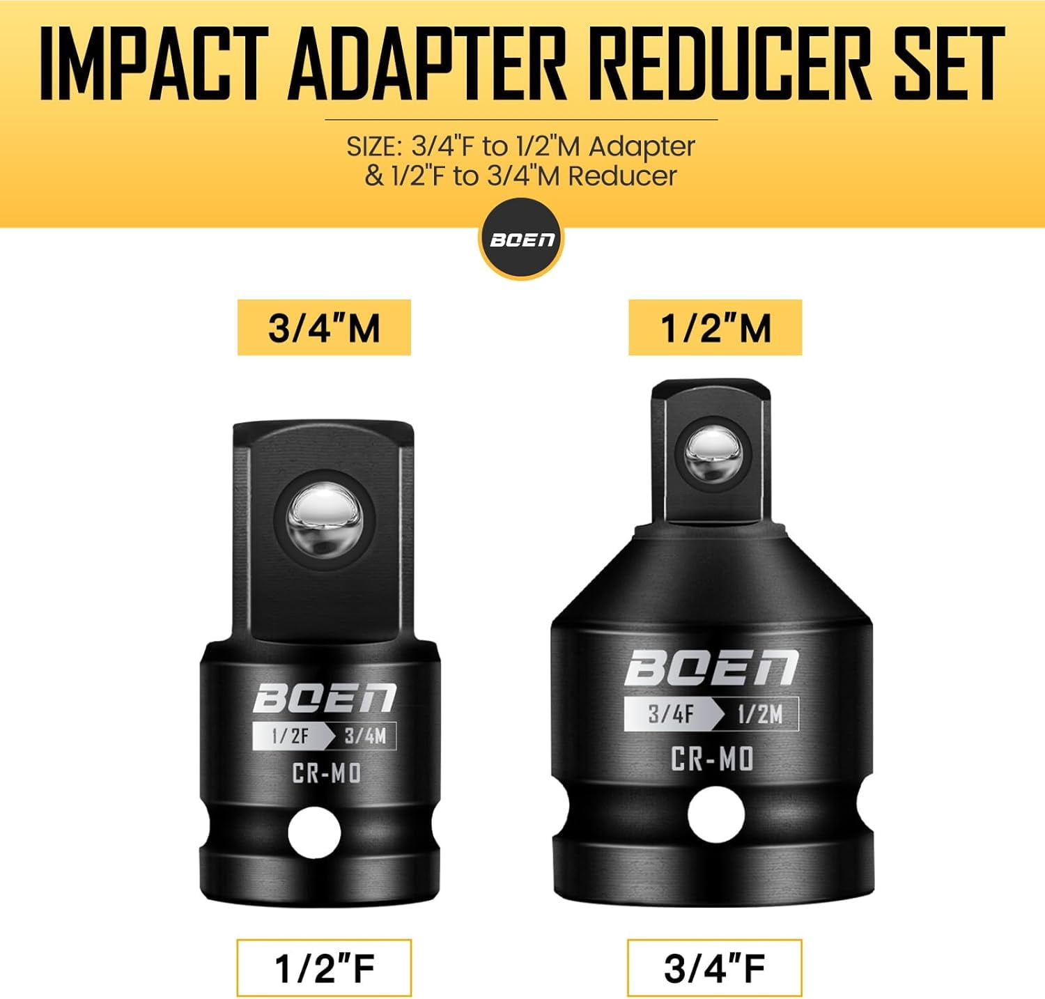 RRDWQ-2-Pieces Impact Socket Adapter and Reducer Set, 1/2"F to 3/4"M ...