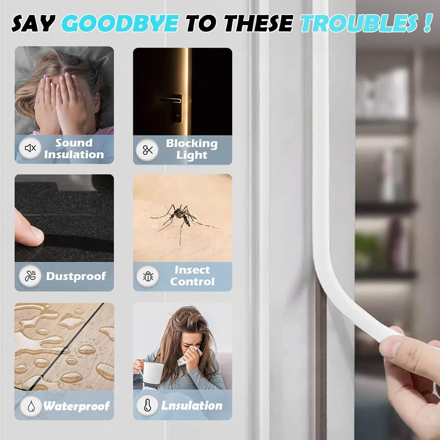 RRDWQ-20FT Weather Stripping Door Seal - Self Adhesive Weather Insulation Strip Weatherstripping ...