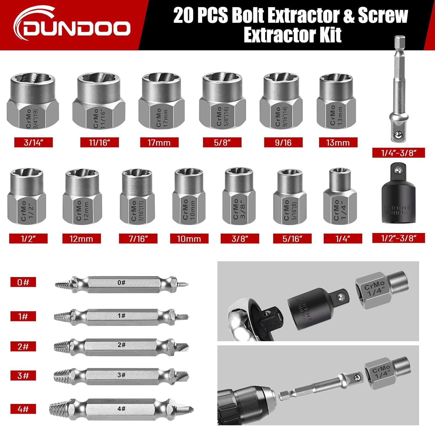 RRDWQ-20PCS Bolt Extractor Set, Easy Out Screw Extractor Kit, 3/8 ...