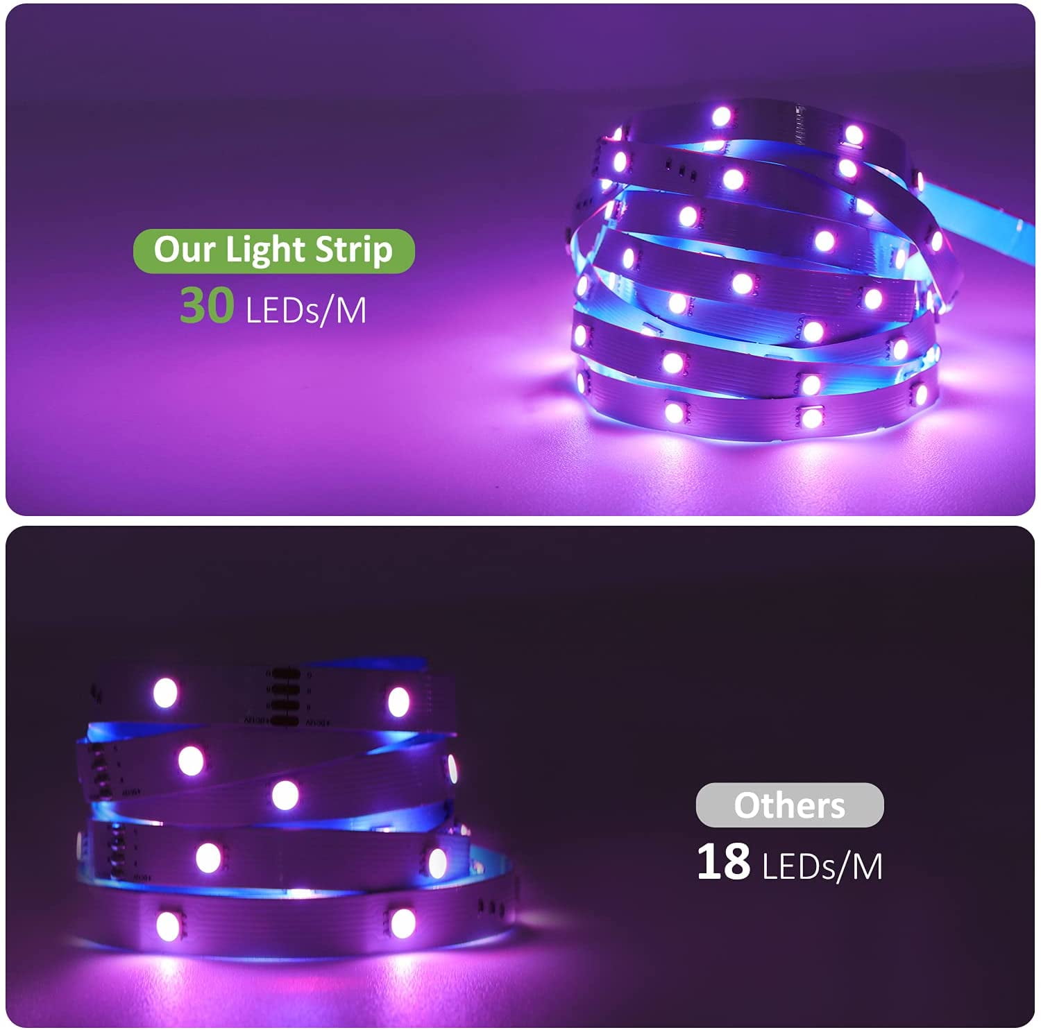 RRDWQ-20ft RGB Smart LED Strip Lights Kit, Music Sync APP RGB Color ...