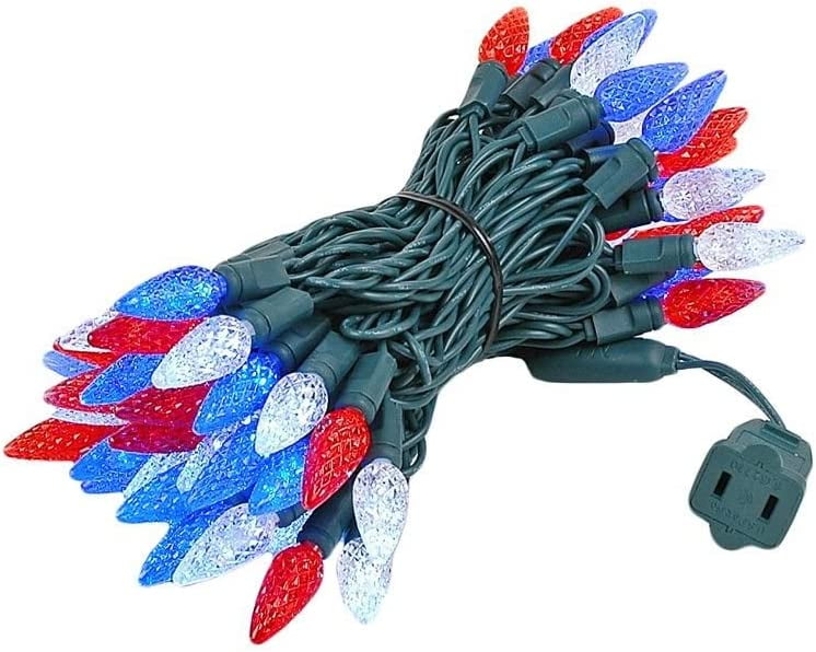 RRDWQ-24FT 70 LED C6 LED USA String Lights, Outdoor Christmas Tree ...