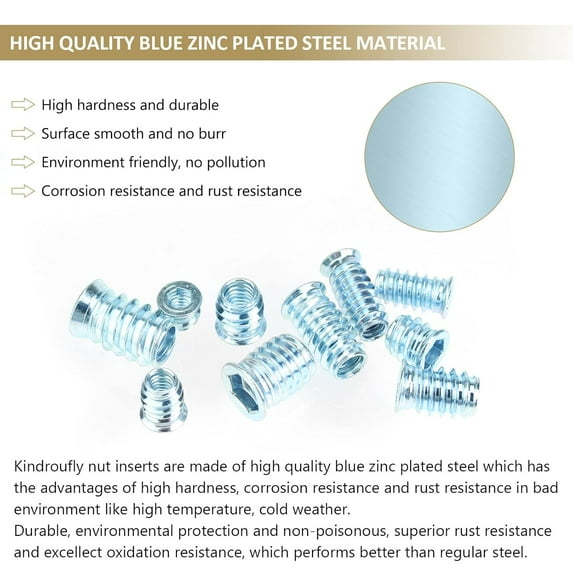 RRDWQ-3/8"-16 x 25mm Threaded Inserts, Nut Inserts, Wood Inserts, Blue ...