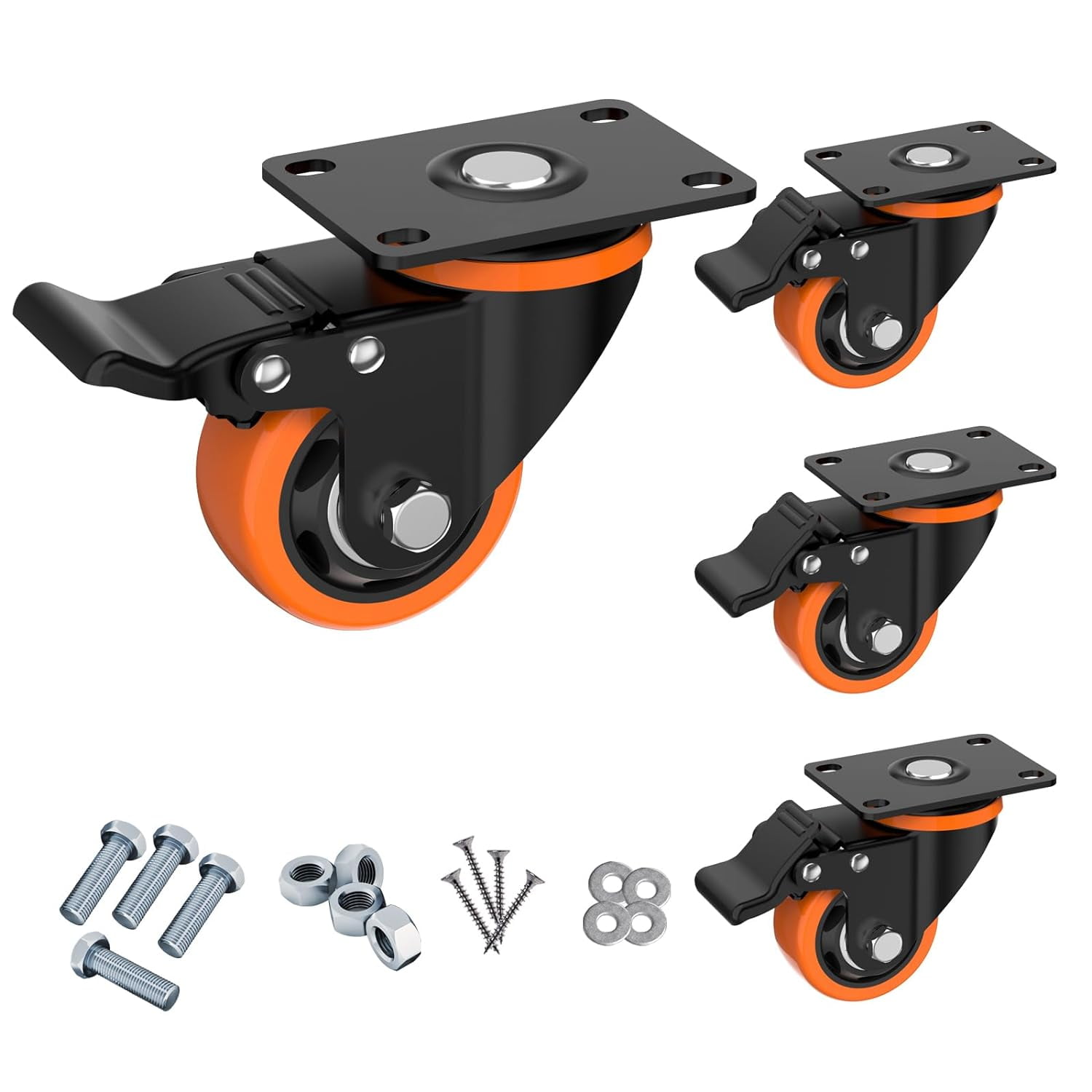 RRDWQ-3 Inch Caster Wheels,Orange Casters Set of 4, Heavy Duty Casters ...