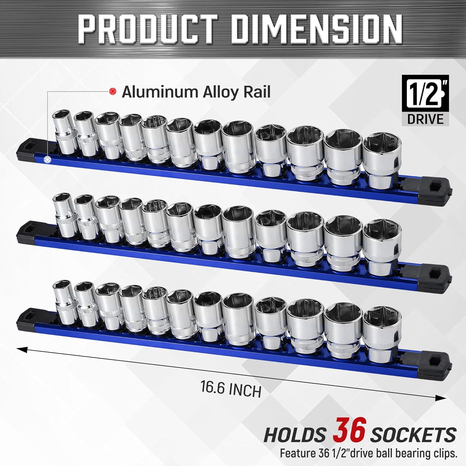 RRDWQ-3-Piece Magnetic Socket Organizer, Heavy Duty Aluminum Socket ...