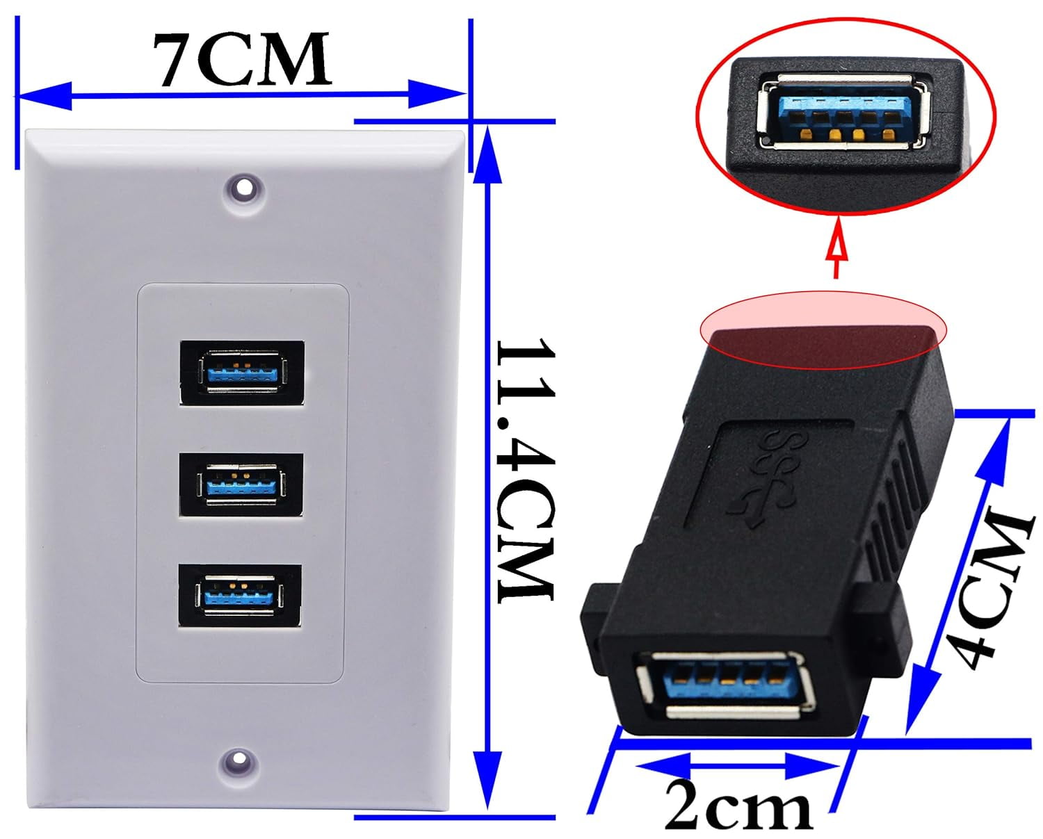 RRDWQ-3 USB 3.0 A Wall Plate USB Component Composite Wall Data ...