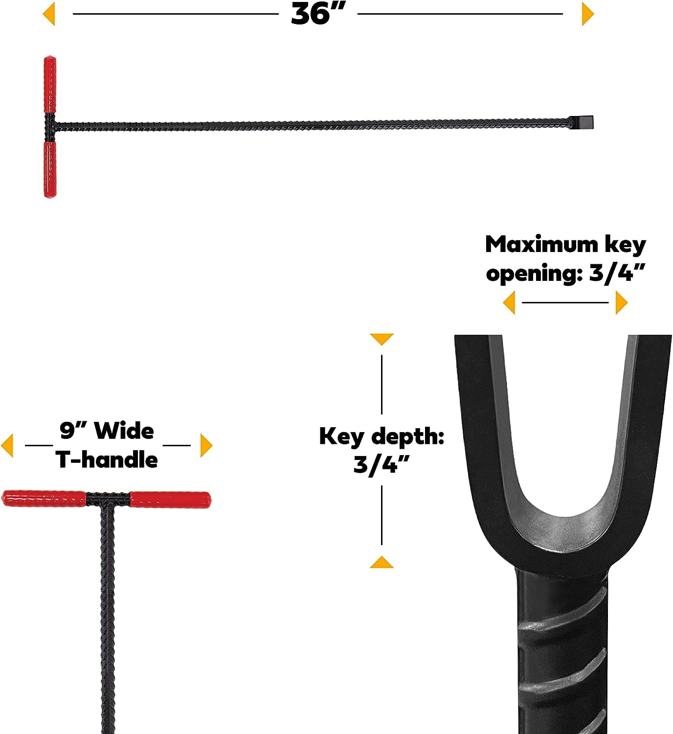 RRDWQ-36-Inch Water Meter Key with wide T handle, Comfortable Grip and ...