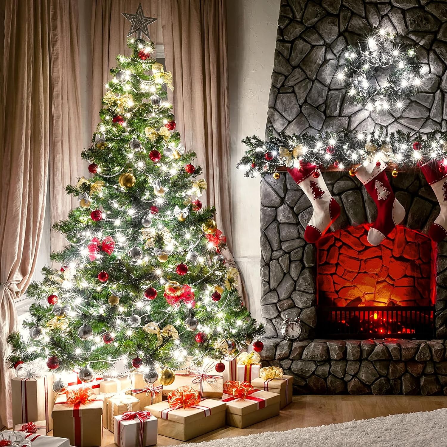 RRDWQ-4 Pack Battery Operated Christmas String Lights,16.5Ft 50LED Tree ...