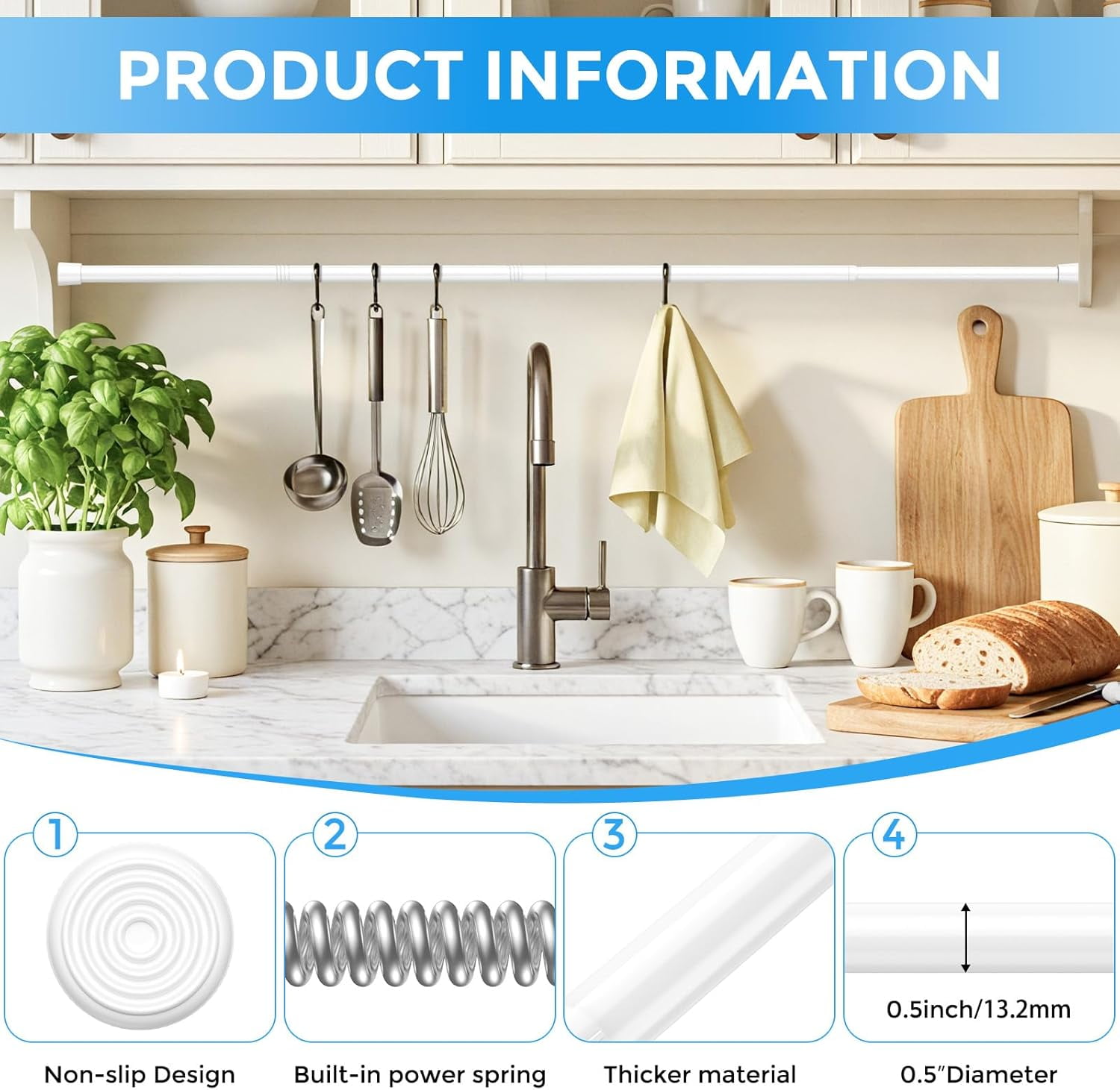 RRDWQ-4 Pack Spring Tension Curtain Rod 32 to 58 inch Adjustable ...
