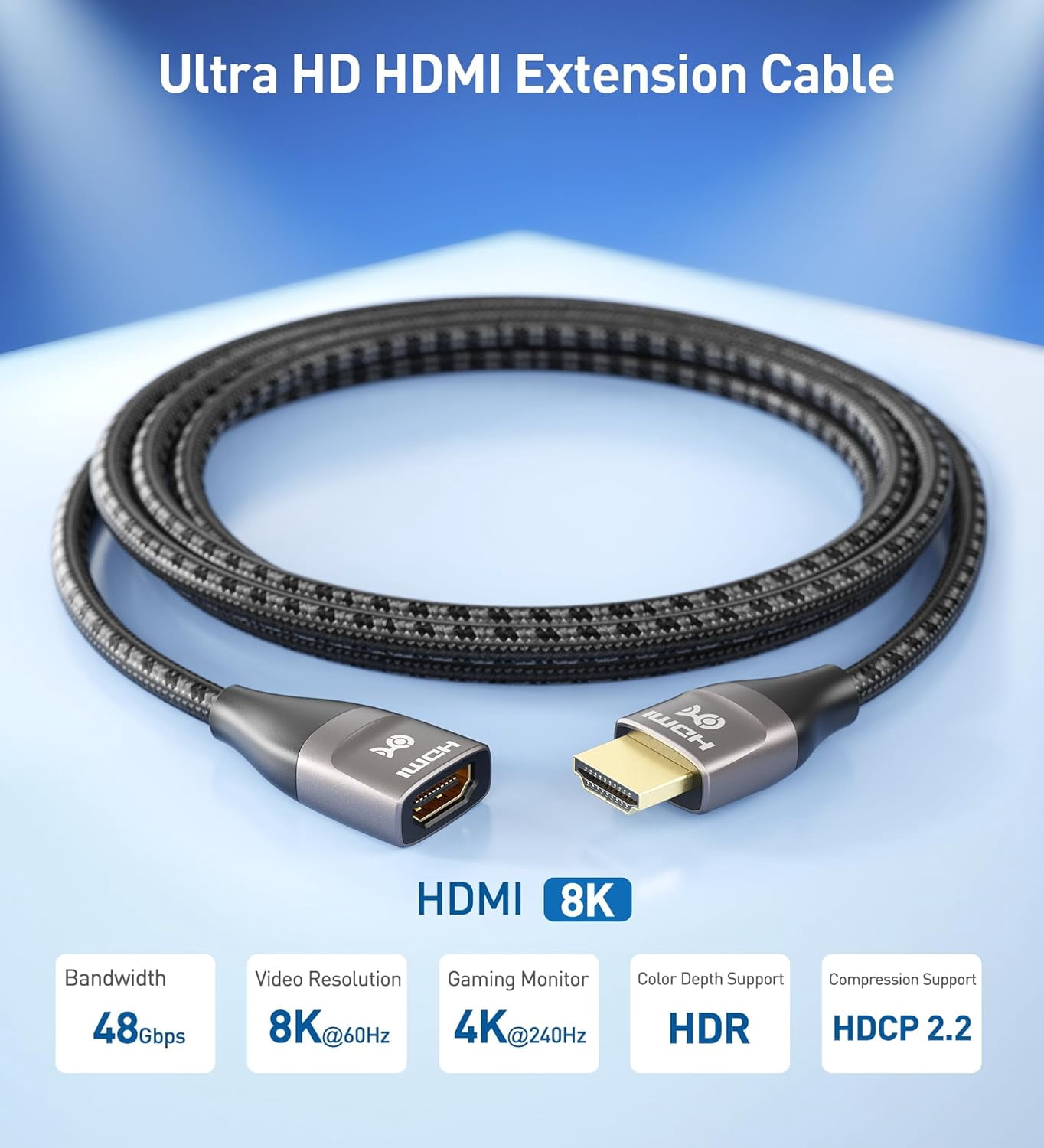 RRDWQ-48Gbps Ultra HD 8K HDMI Extension Cable - 3.3ft / 1m, Supports ...
