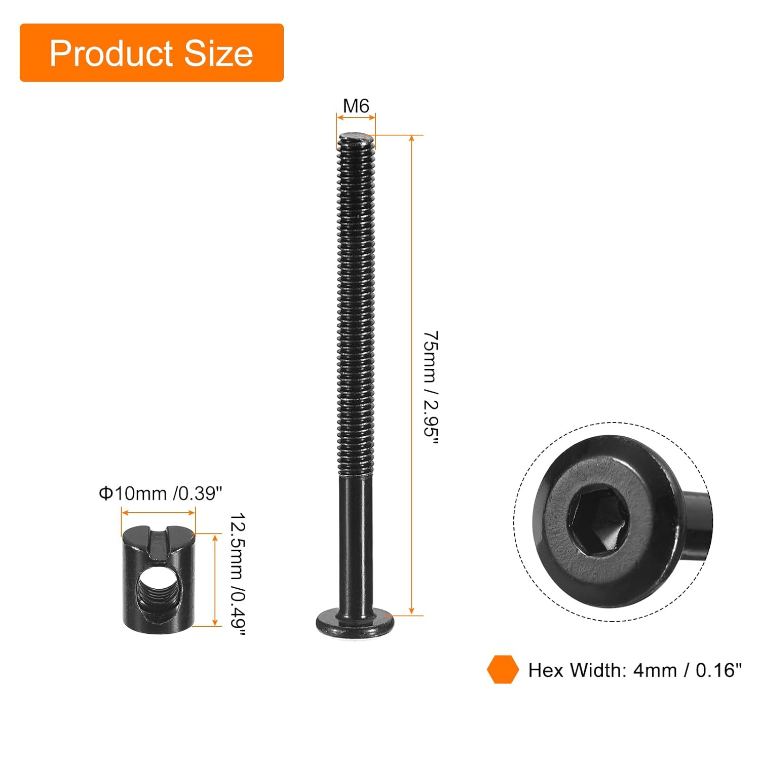 RRDWQ-4Pcs Hex Socket Head Screws Bolts Barrel Nuts, M6 x 75mm Socket ...