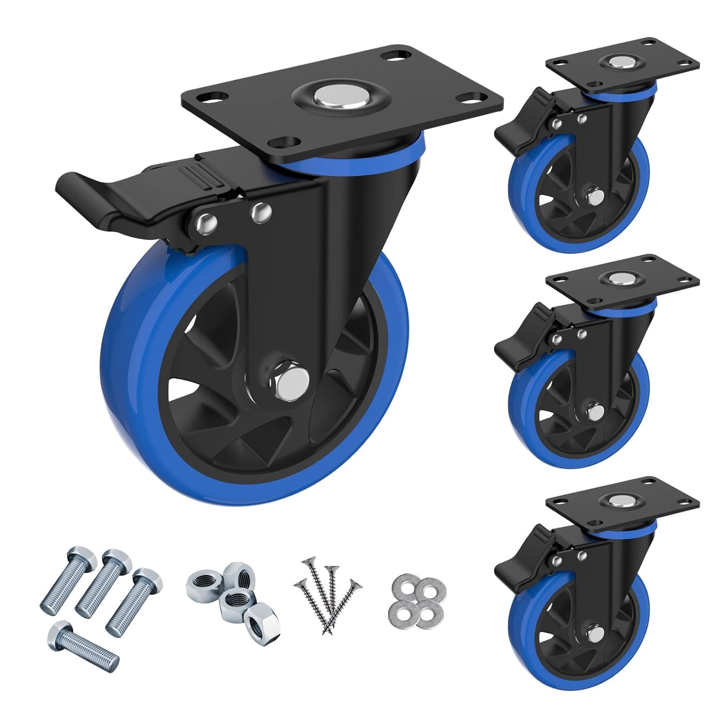 RRDWQ-5'' Caster Wheels with Brake, Heavy Duty Casters Set of 4, Swivel ...