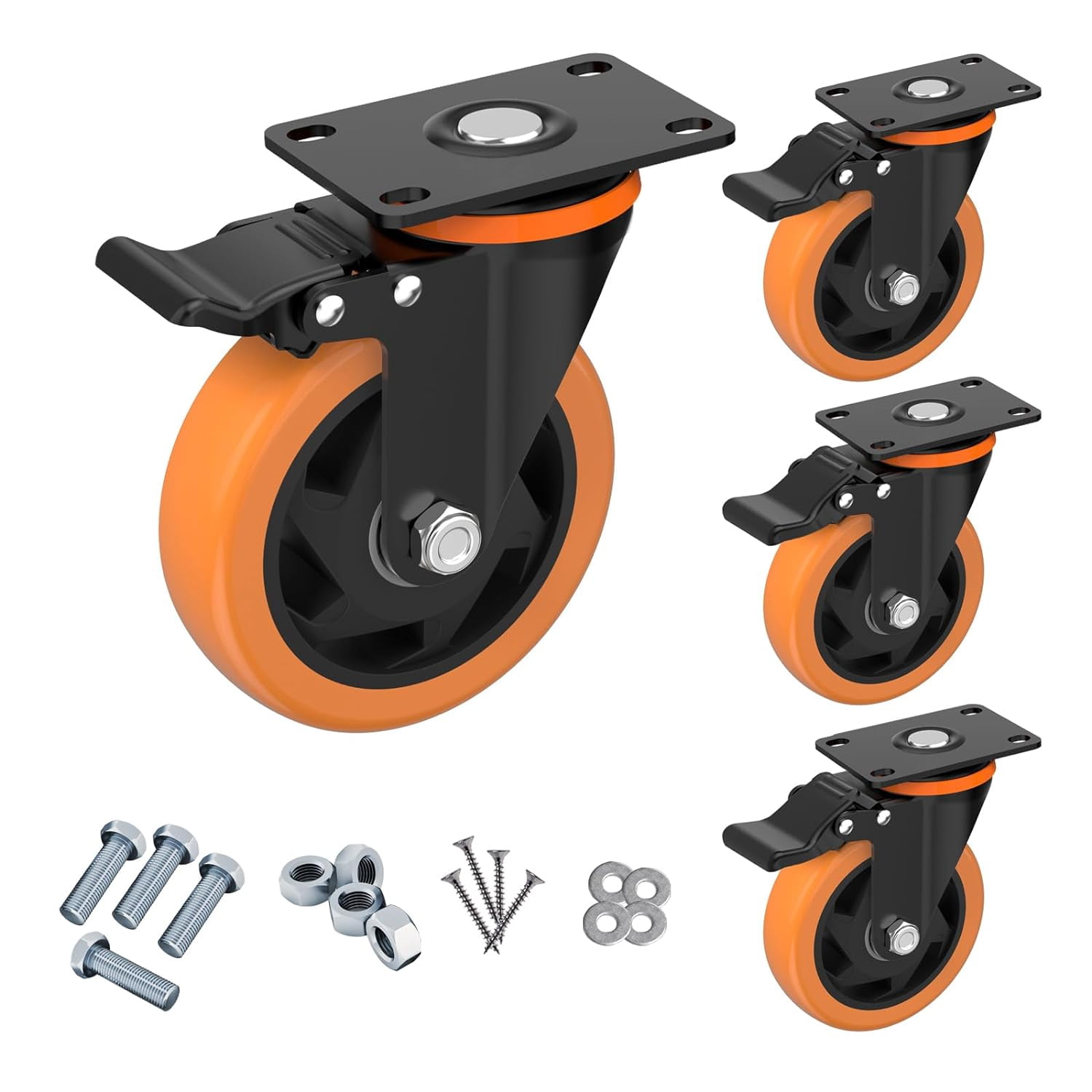 RRDWQ-5 Inch Caster Wheels,Orange Casters Set of 4, Heavy Duty Casters ...