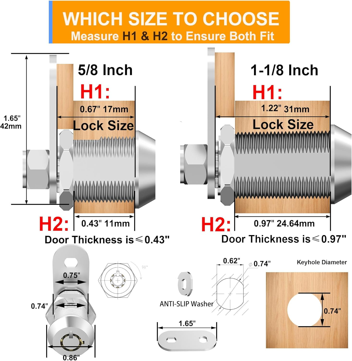 RRDWQ-5 Pack Cabinet Locks with Keys, 5/8" Tubular Cam Locks keyed ...