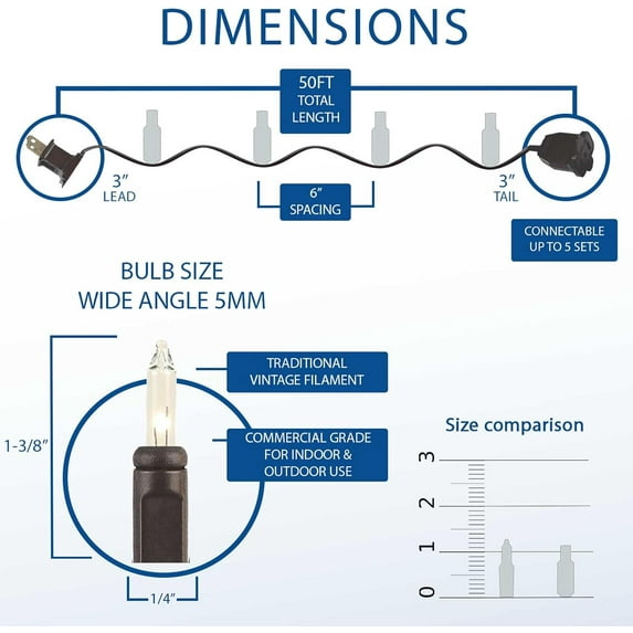RRDWQ-50 Feet 100 Bulbs Traditional Incandescent Mini Lights, Yellow on ...