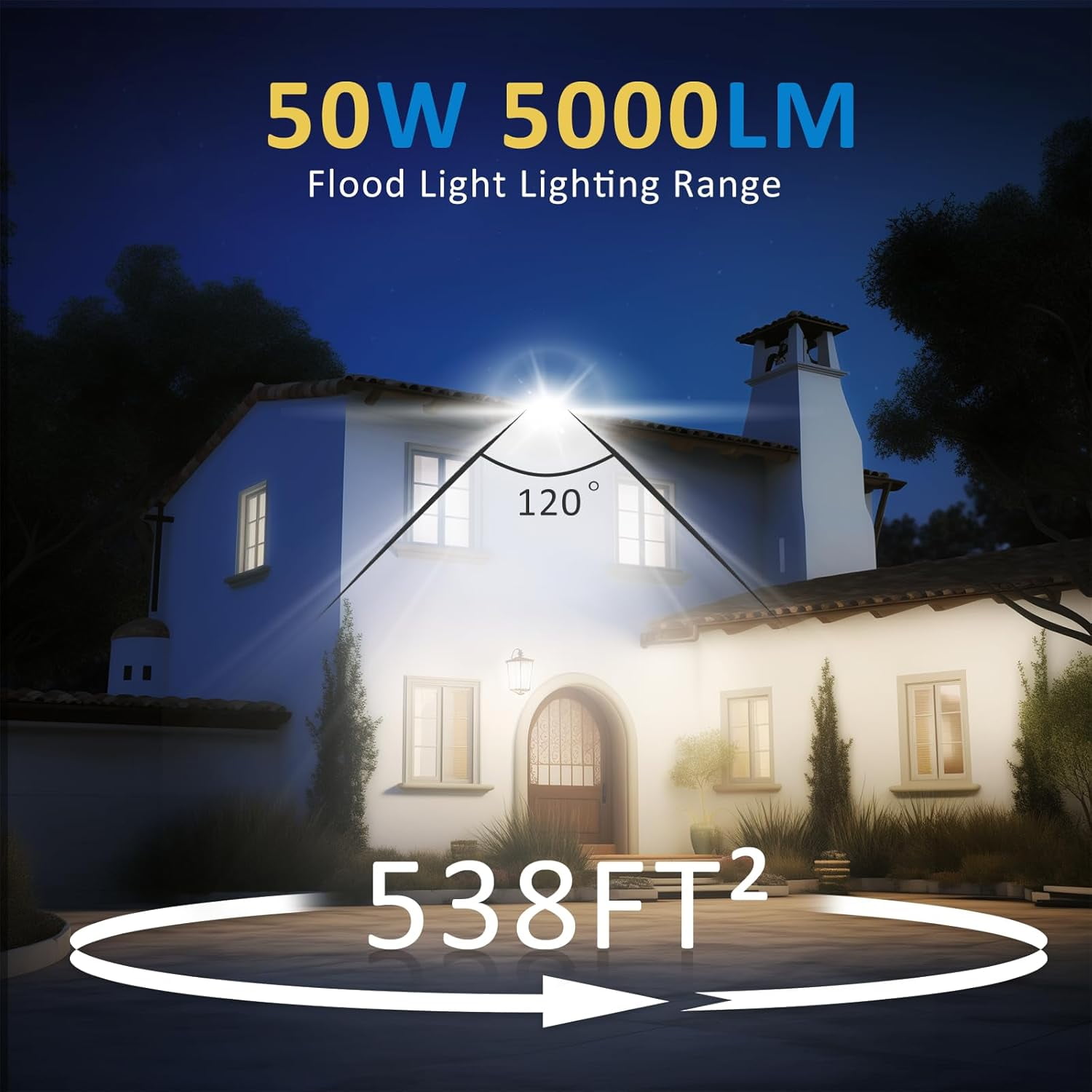 RRDWQ-50W LED Flood Light Outdoor, 5000LM Super Bright Floodlight ...