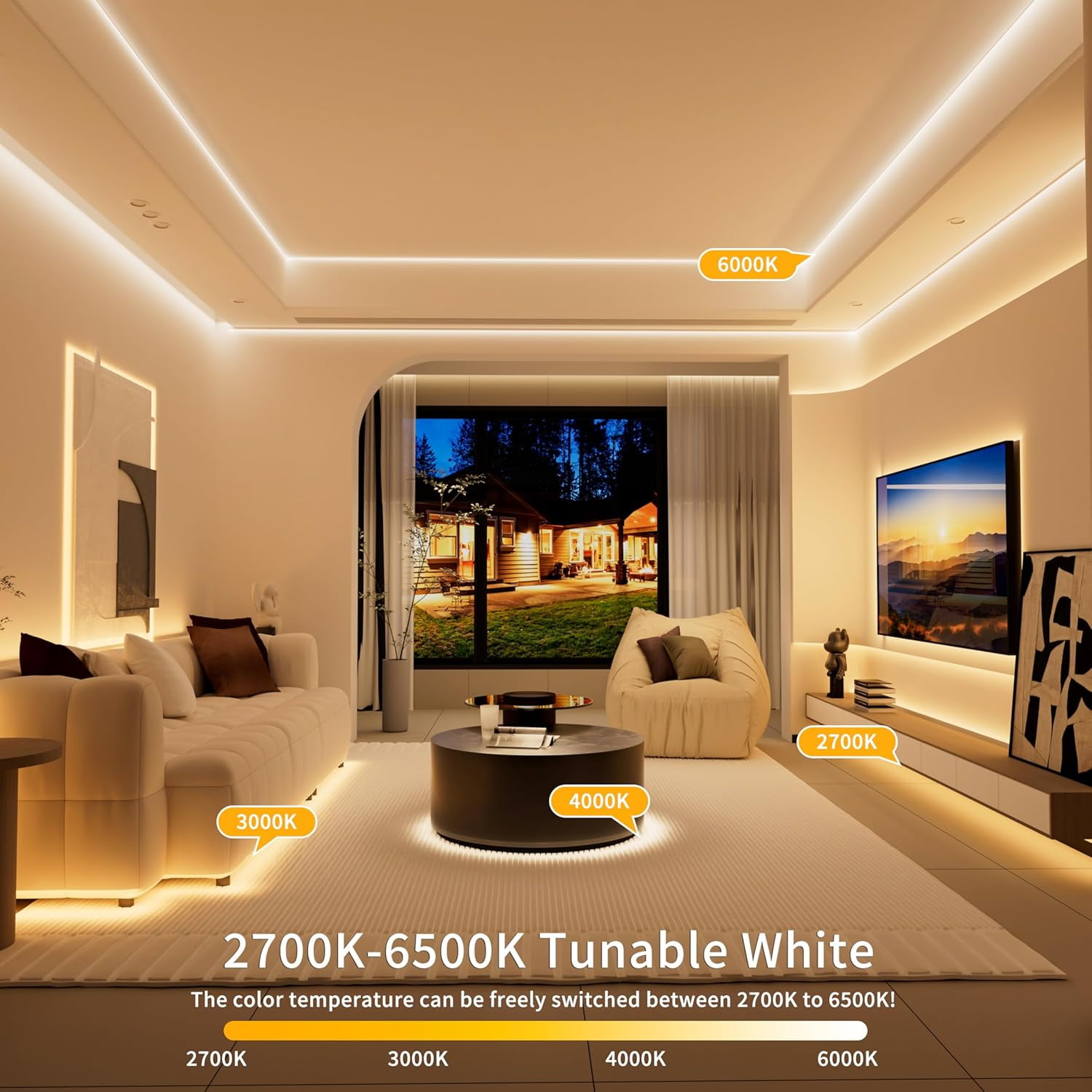 RRDWQ-5V USB CCT Tunable COB LED Strip Lights 6.56ft/2m,1280LEDs 1200lm ...