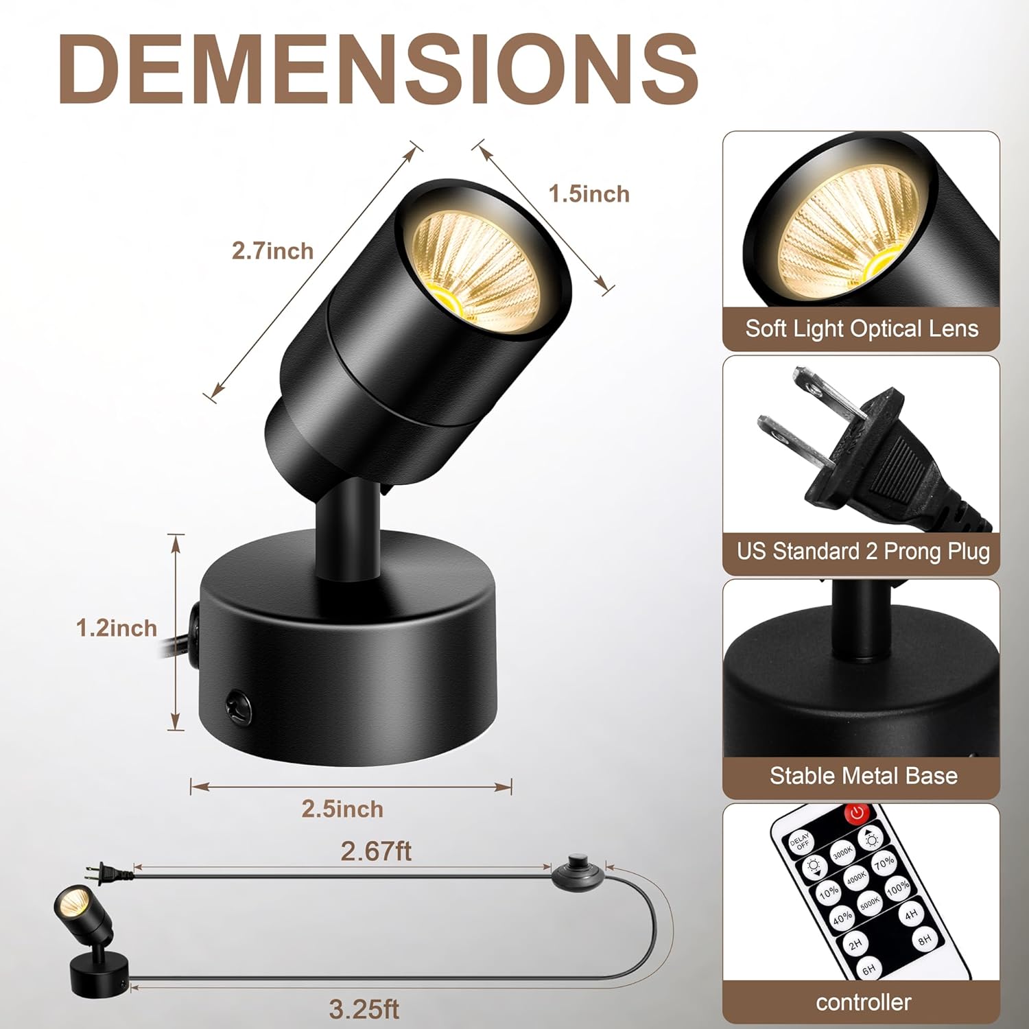 RRDWQ-5W LED Indoor Spotlights with Remote - Dimmable & Timer, 3 Color ...