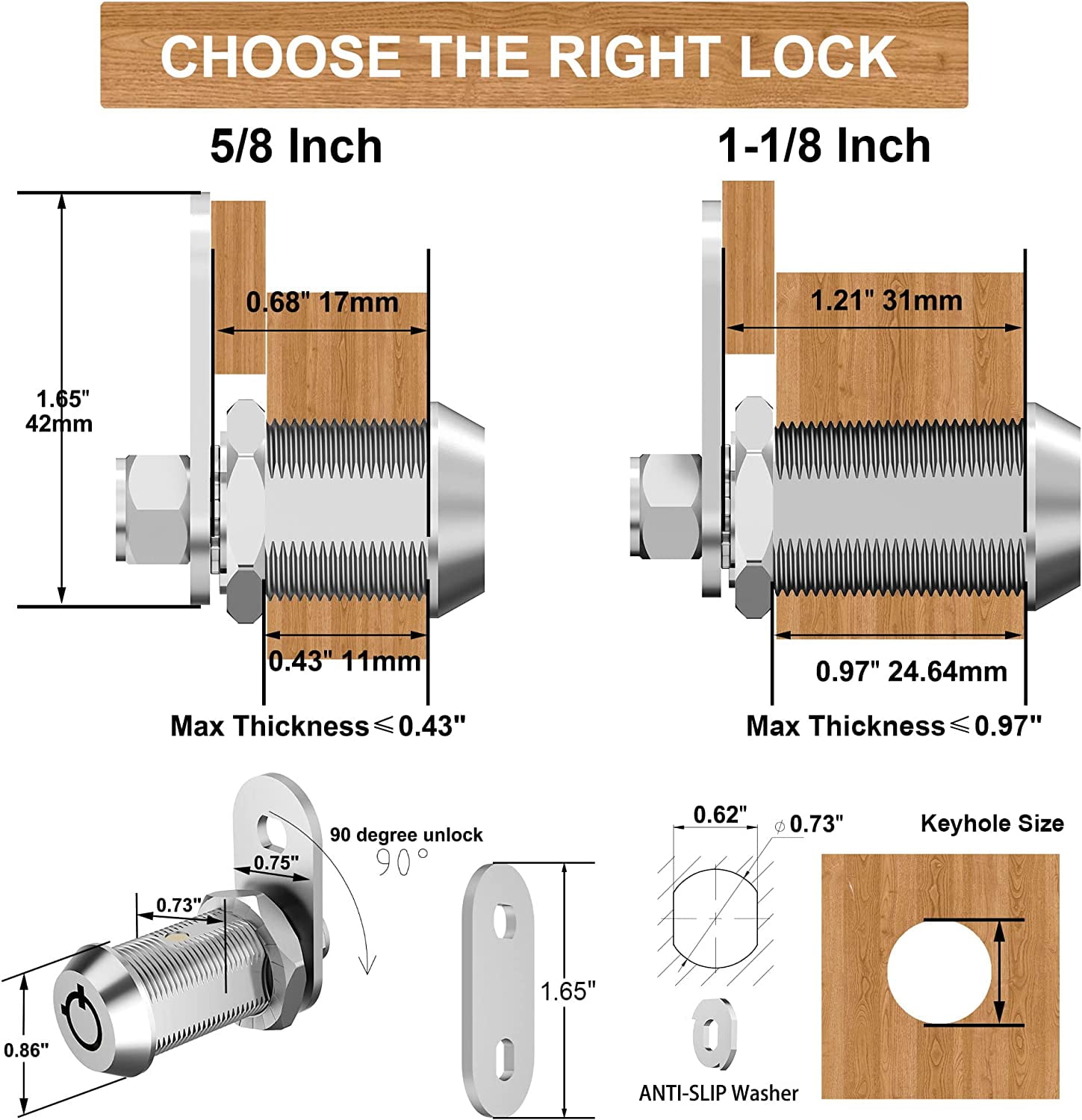 RRDWQ-6 Pack Cabinet Locks with Keys, RV Cam Lock 5/8" Keyed Alike, RV ...