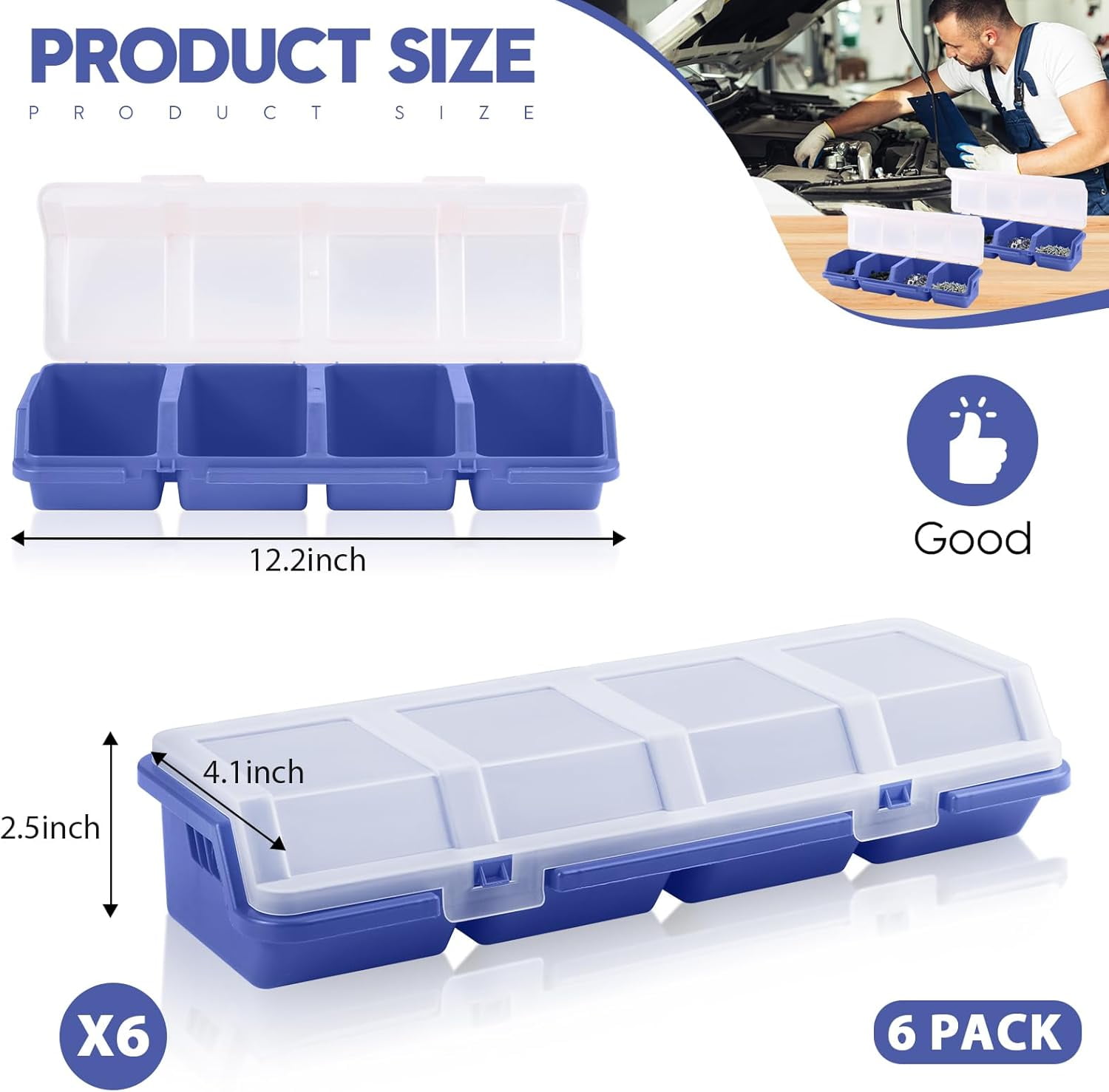 RRDWQ-6 Pack Screw Organizer Box with Lids, 4 Compartments Tool Bin ...