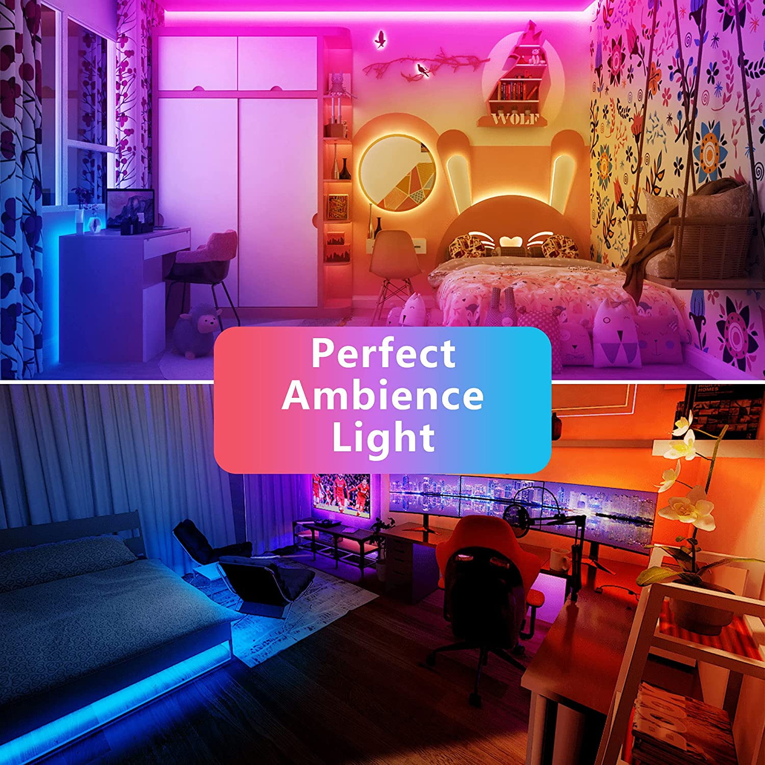 RRDWQ-60ft Bluetooth LED Strip Lights, Music Sync LED Lights Strip,RGB ...