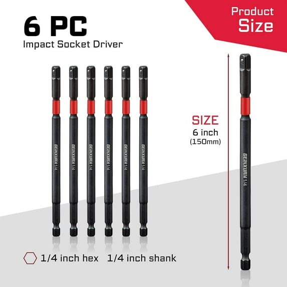 RRDWQ-6Pcs Impact Socket Adapter Set,1/4" Drive Square, 6Inches ...