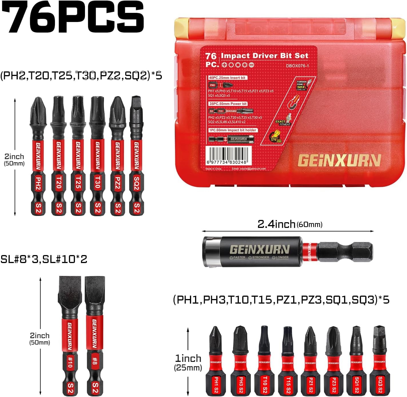 RRDWQ-76 pieces Impact Screwdriver Bits Set, Magnetic S2 Steel Multi ...