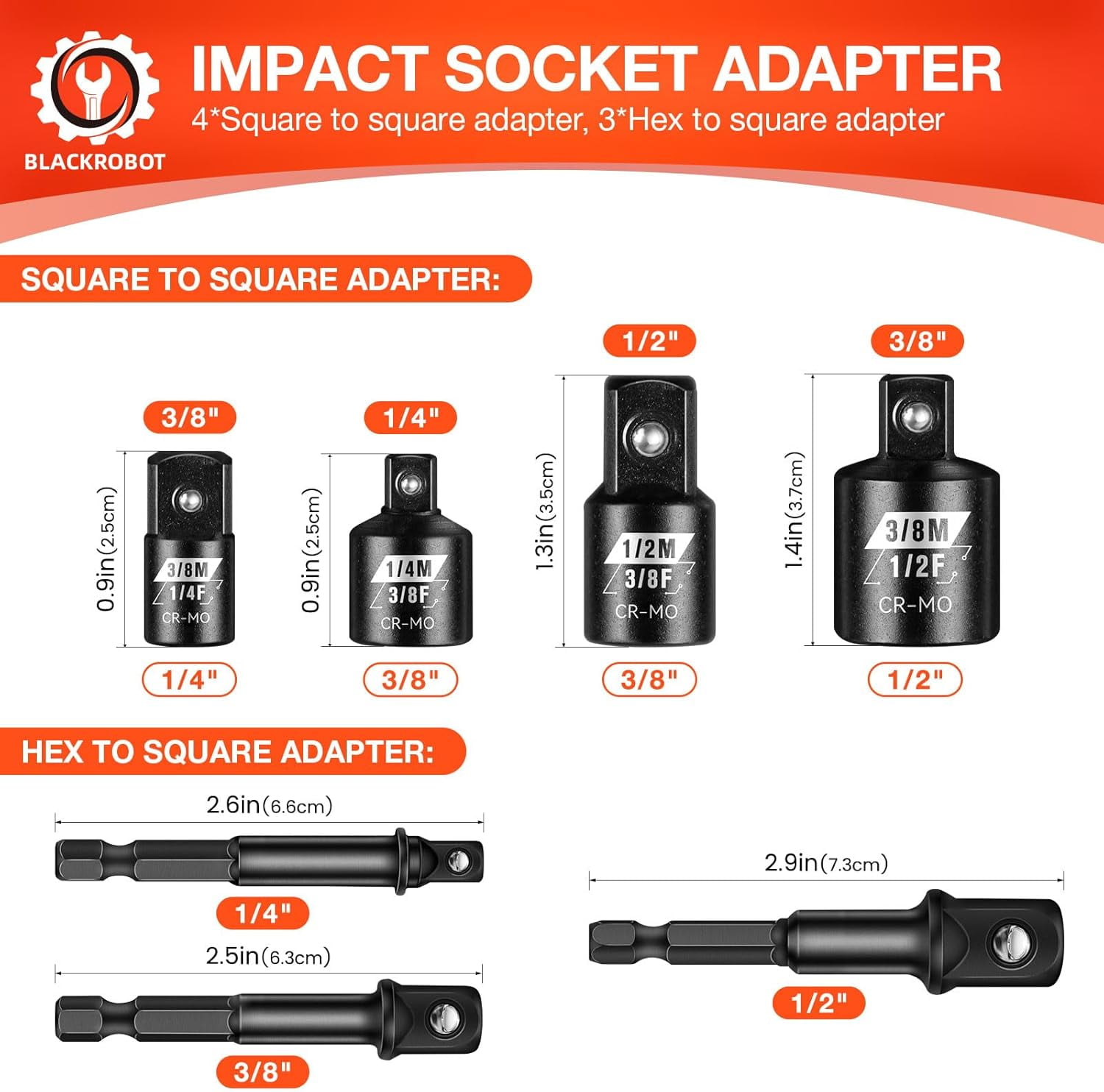 RRDWQ-7PCS Impact Socket Adapter Set, 1/4" 3/8" 1/2" SAE Drill Socket ...