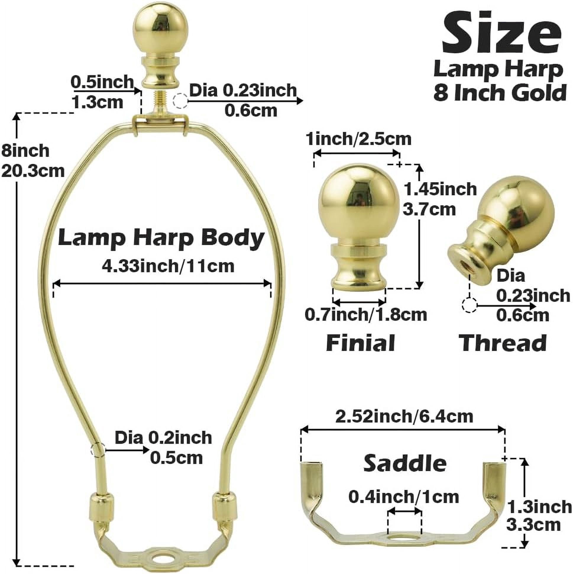 RRDWQ-8 Inch Lamp Harp, Gold 2 Set Lamp Harps and Finial, Metal Lamp ...