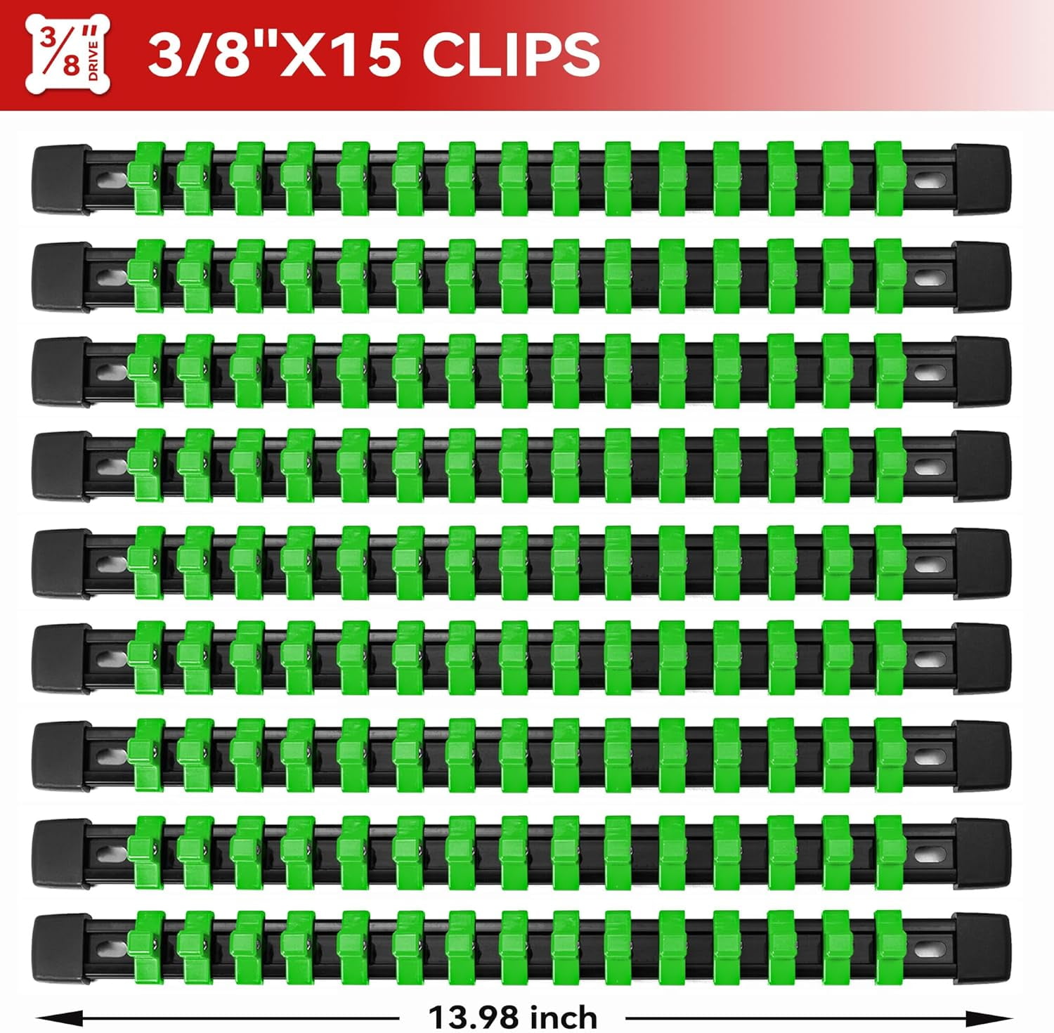 RRDWQ-9 PC ABS Socket Organizer, 3/8 inch, Drive Socket Rail Holders ...