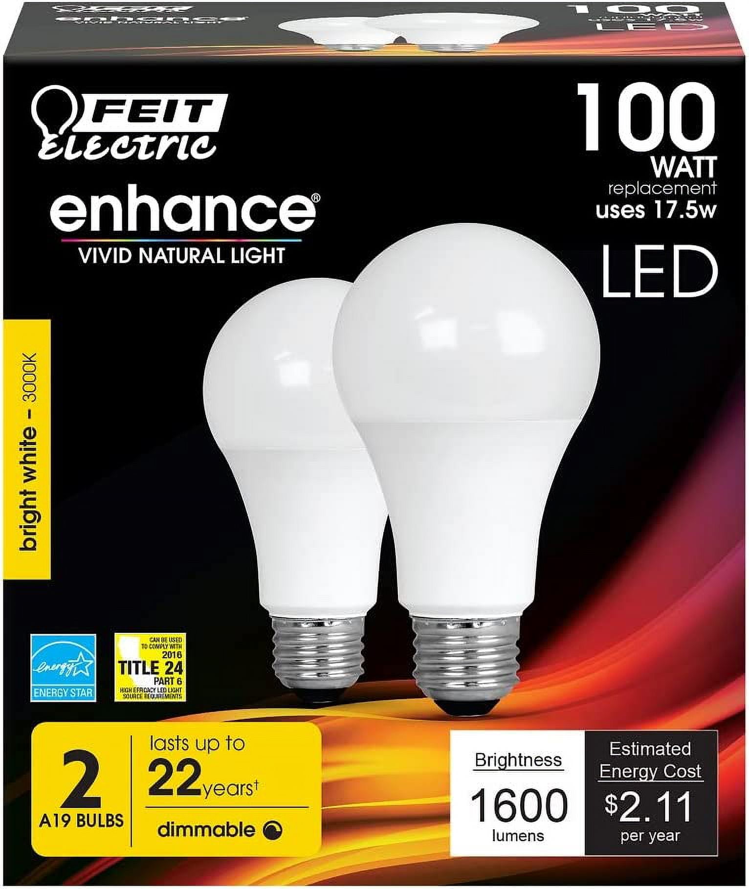 RRDWQ-A19 100W Equivalent LED Light Bulbs, Dimmable, 3000k Bright White ...