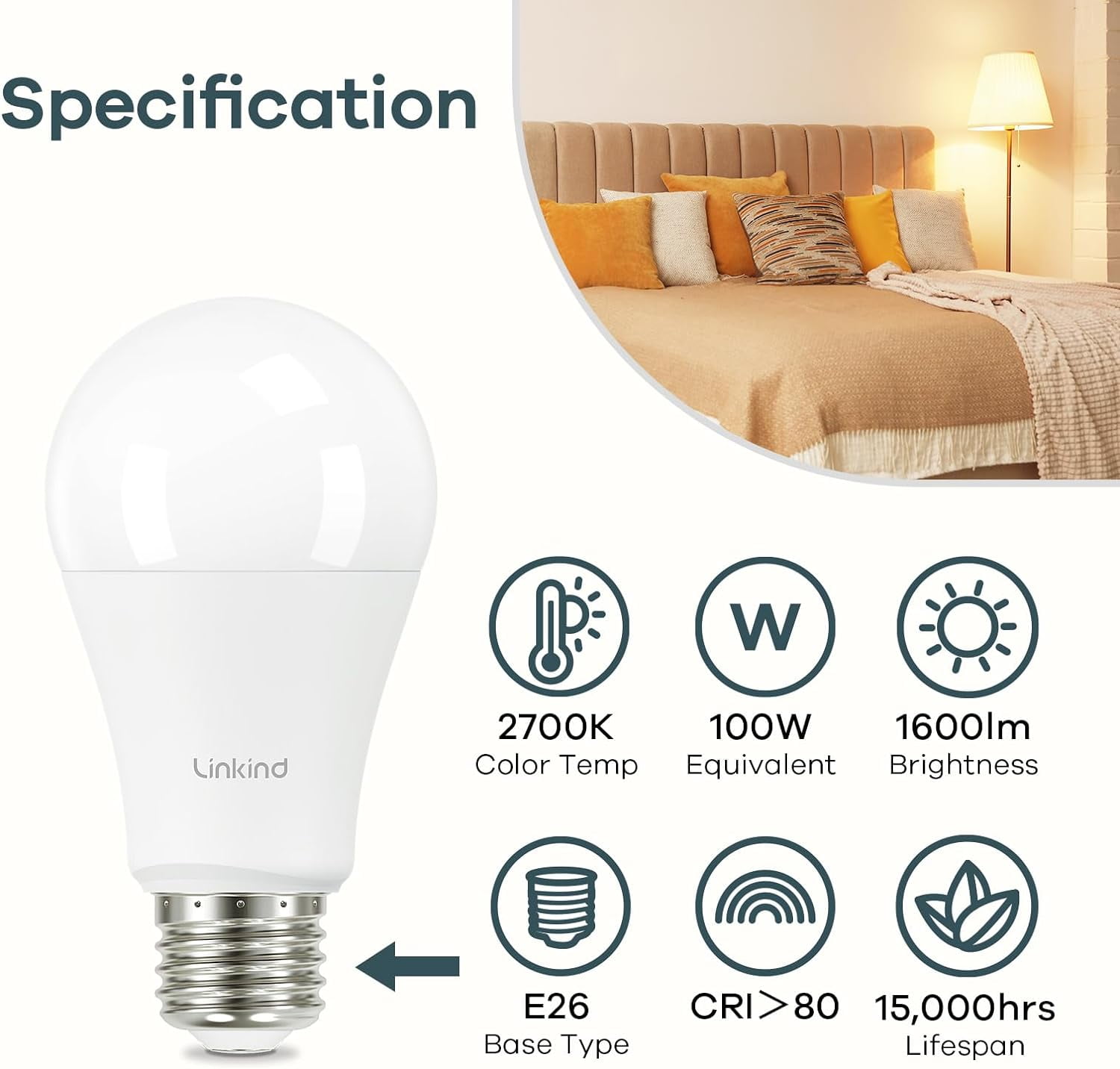 RRDWQ-A19 LED Light Bulb, 100W Equivalent Light Bulbs, 14W 2700K Soft ...