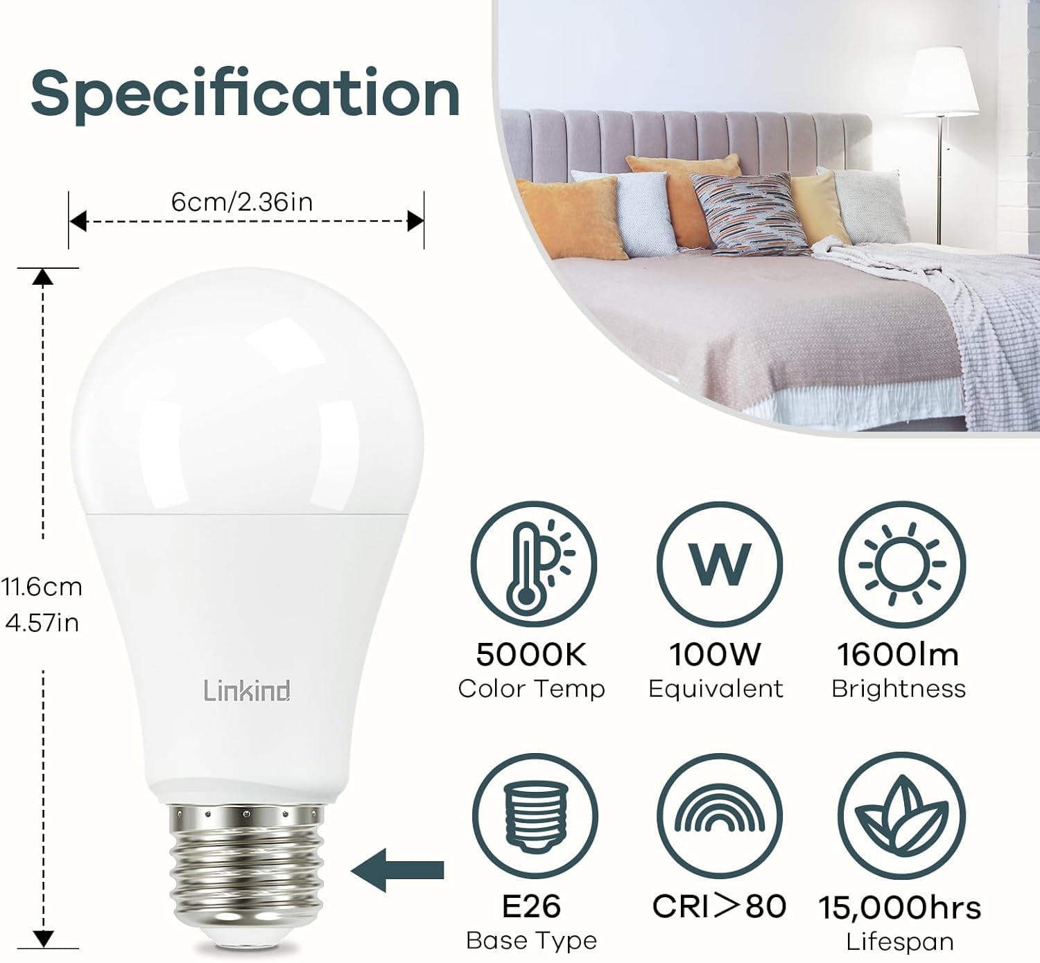 RRDWQ-A19 LED Light Bulb, 100W Equivalent Light Bulbs, 14W 5000K ...