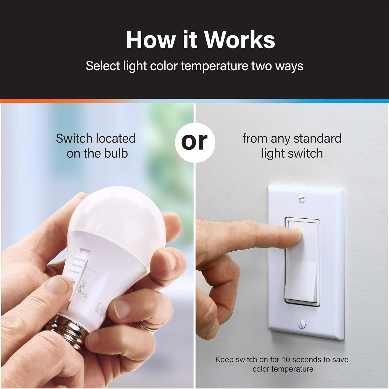 RRDWQ-A19 LED Light Bulb, 60W Equivalent, Dimmable, Color Selectable 6 ...