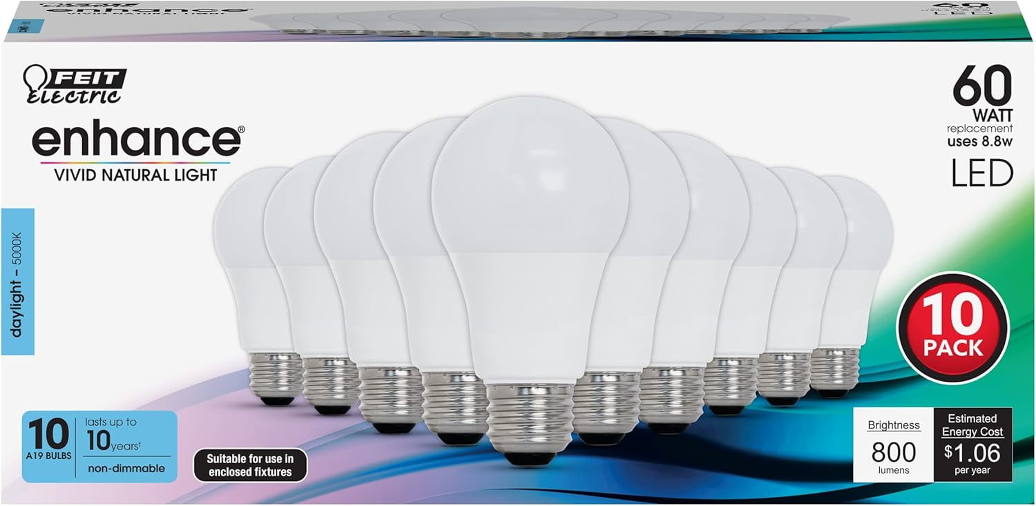 RRDWQ-A19 LED Light Bulb, 60W Equivalent, Non Dimmable, 800 Lumens, E26 ...