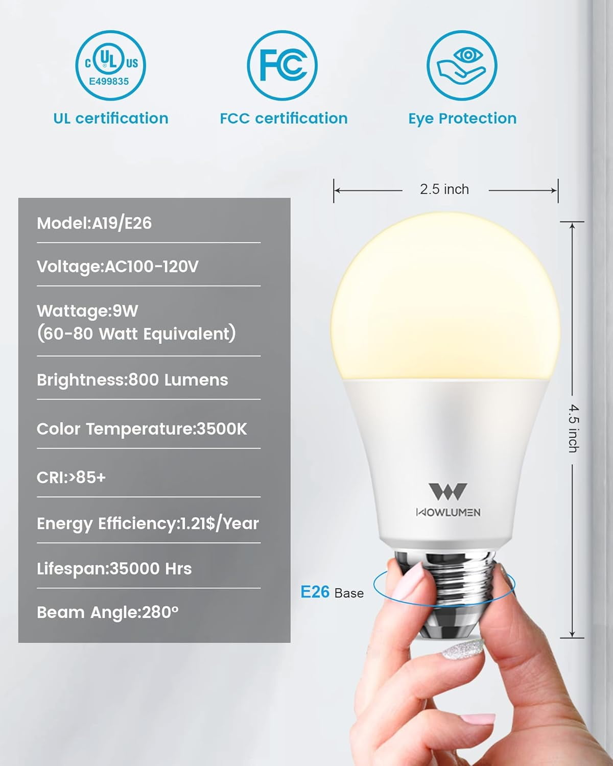 RRDWQ-A19 LED Light Bulb,9W E26 Light Bulbs(60 Watt/80 Watt Equivalent ...