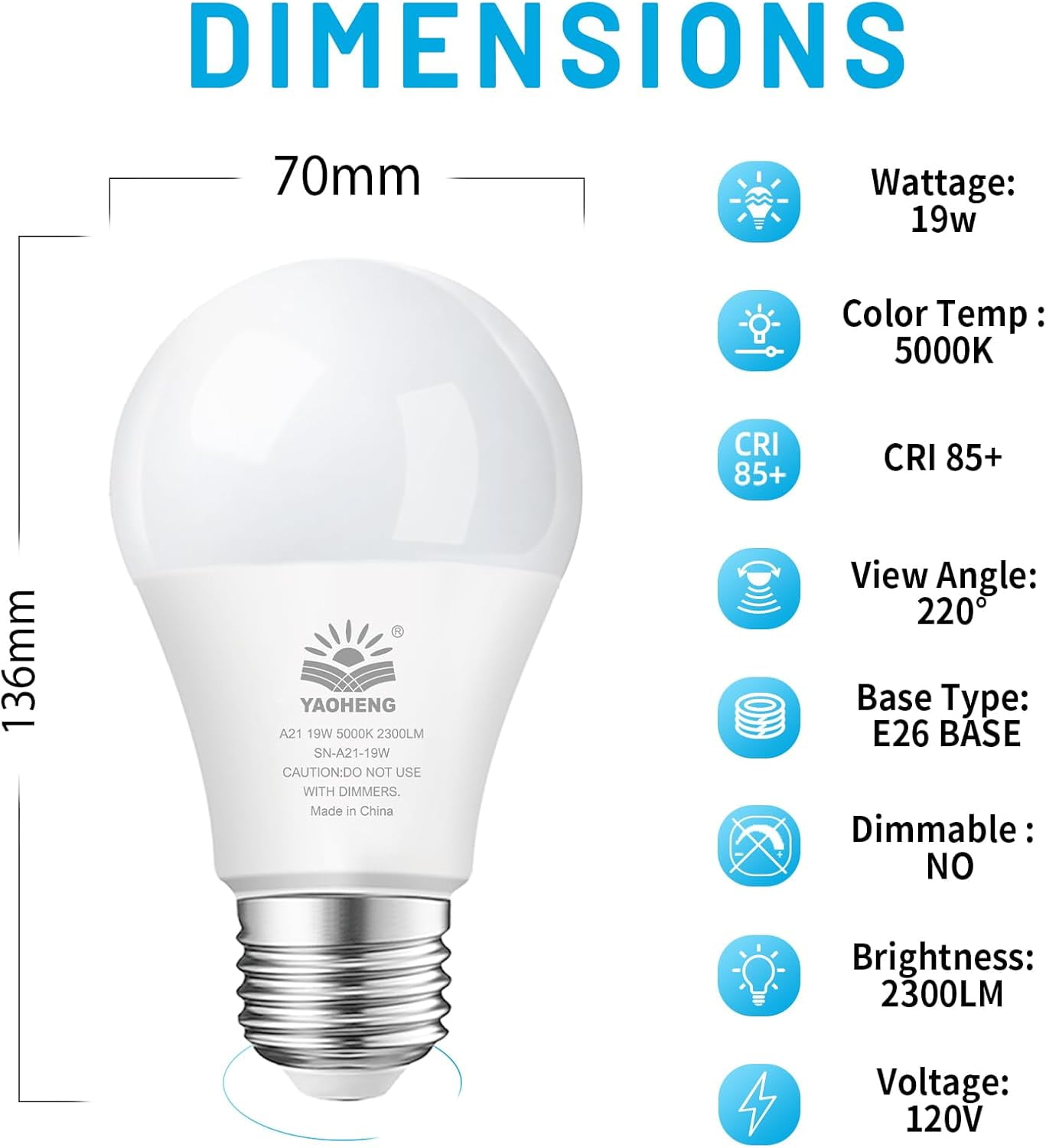 RRDWQ-A21 LED Light Bulb, 150 Watt Equivalent LED Bulbs, 19W 5000K ...