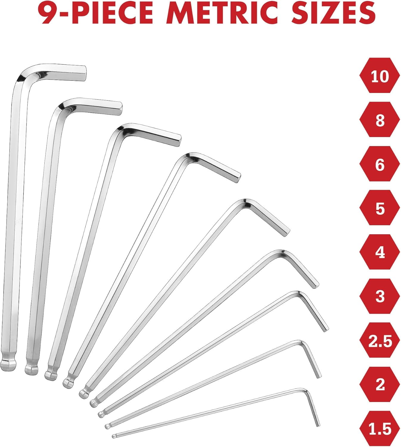 RRDWQ-ARROW 18PCS Allen Wrenches Sets with Ball End, SAE and Metric Hex ...