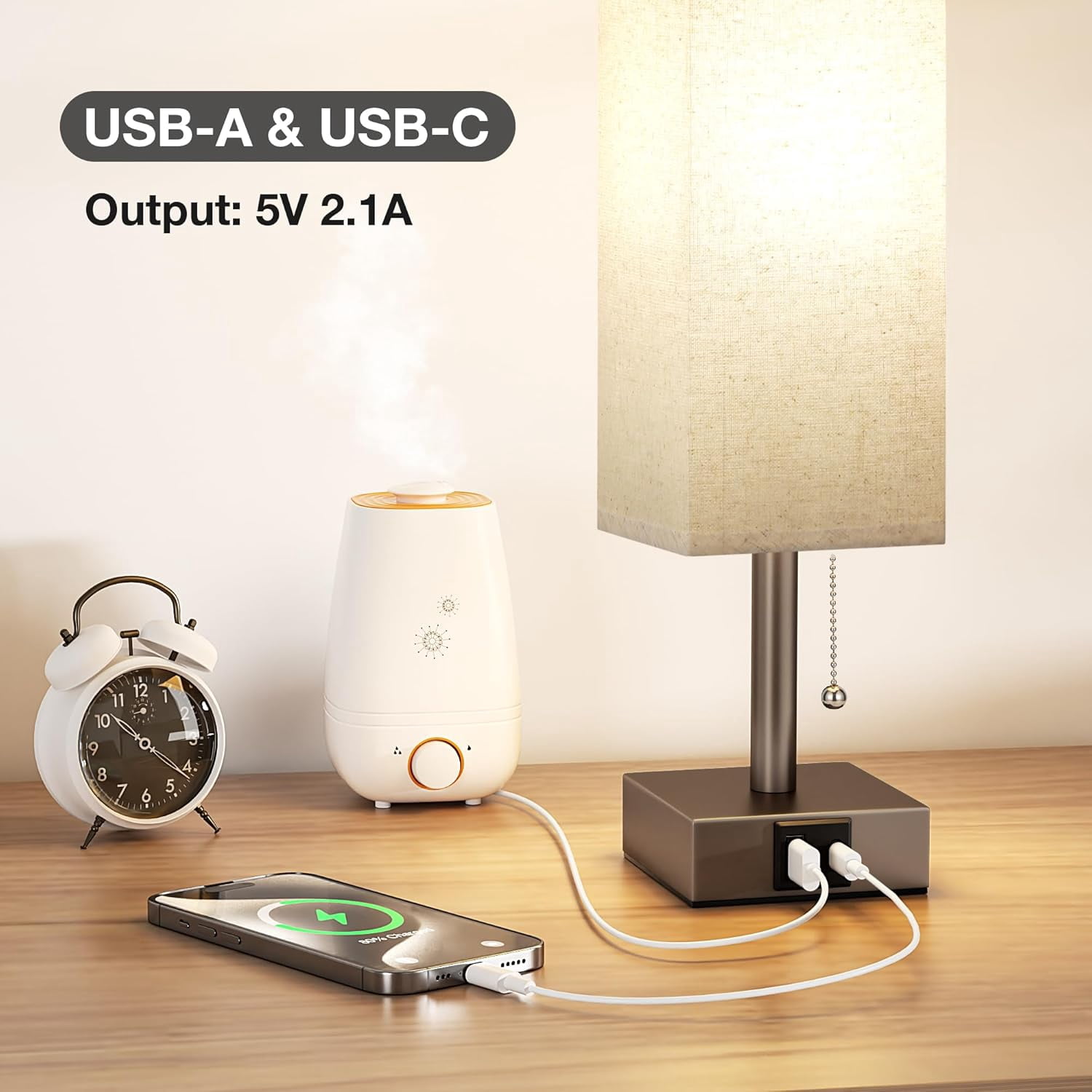 RRDWQ-Beige Small Table Lamp for Bedroom - 3 Color Temperature 3000K ...