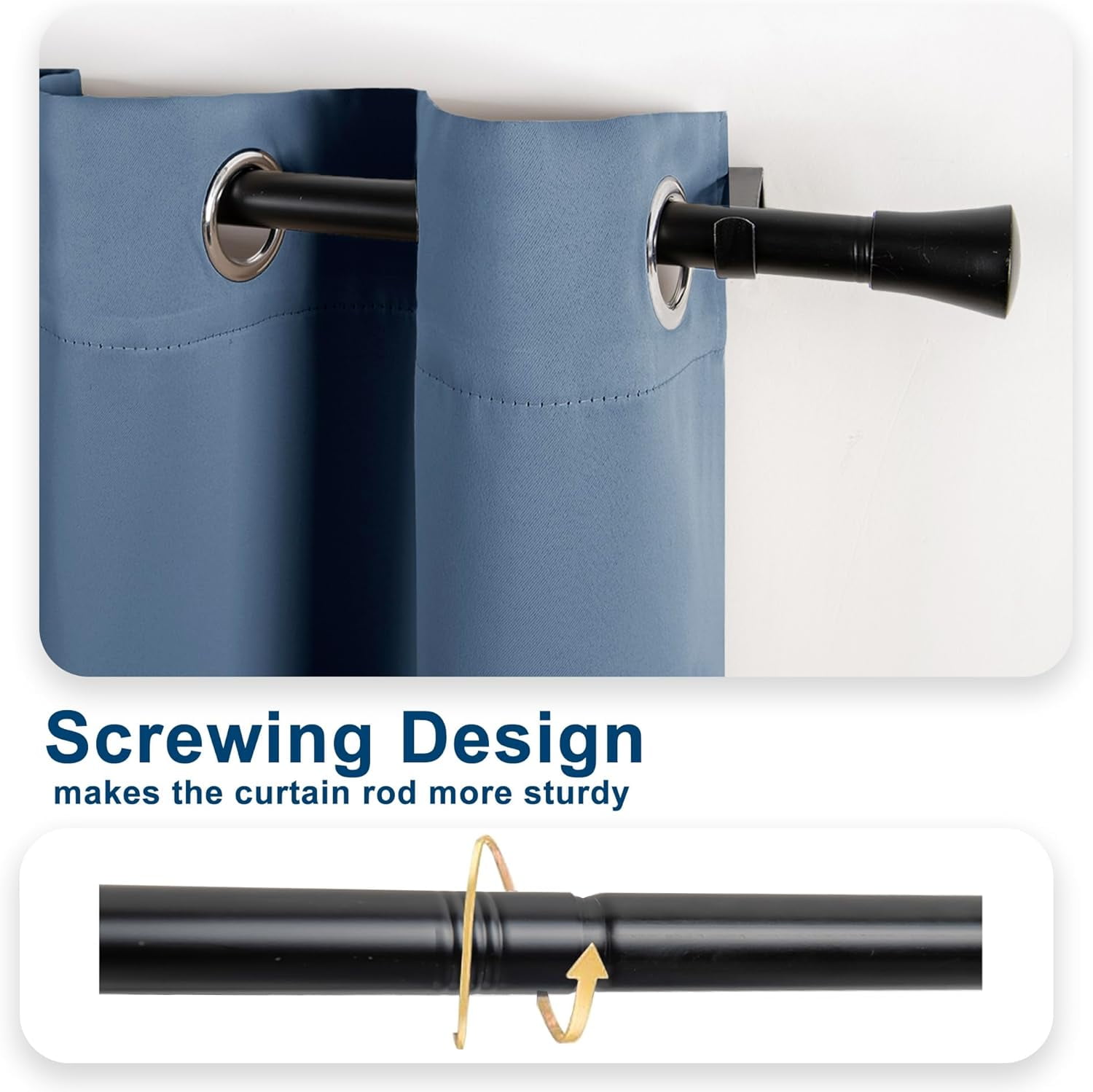 RRDWQ-Black Curtain Rods 1 Inch Diameter, Fit 28 to 48 inch Window with ...