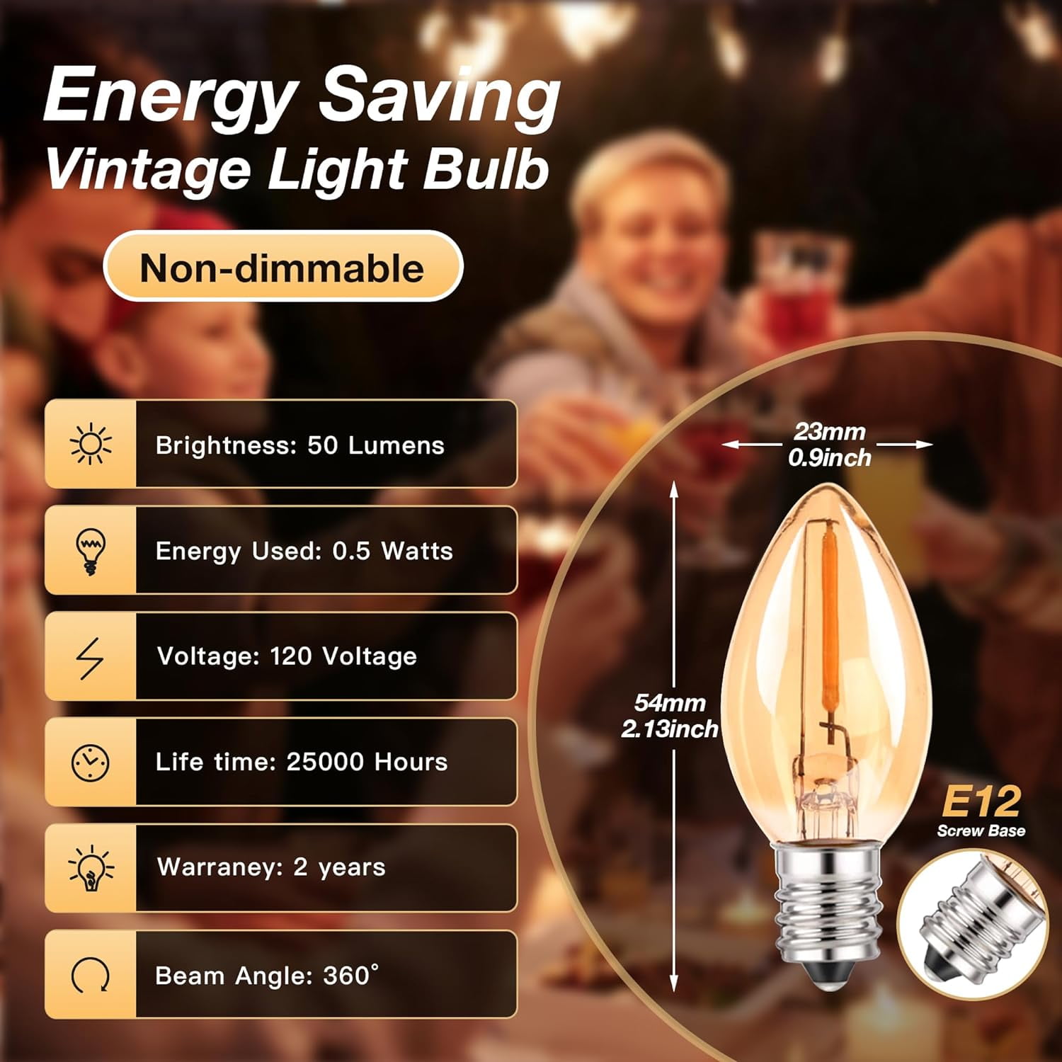 RRDWQ-C7 LED Night Light Bulbs 0.5W, E12 Candelabra Base Candle Light ...