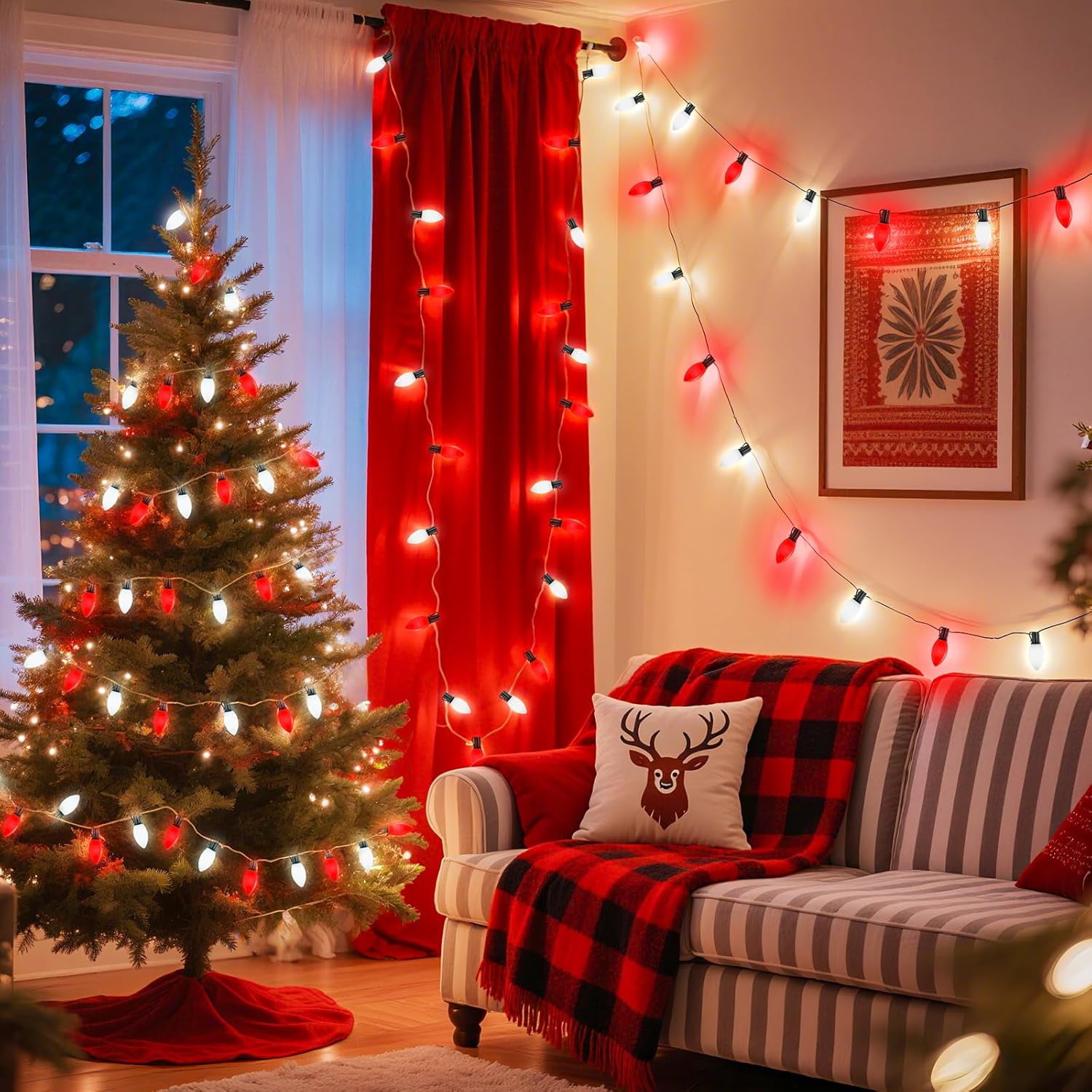 RRDWQ-C9 LED Replacement Christmas Bulbs, 25 Pack Red and White ...