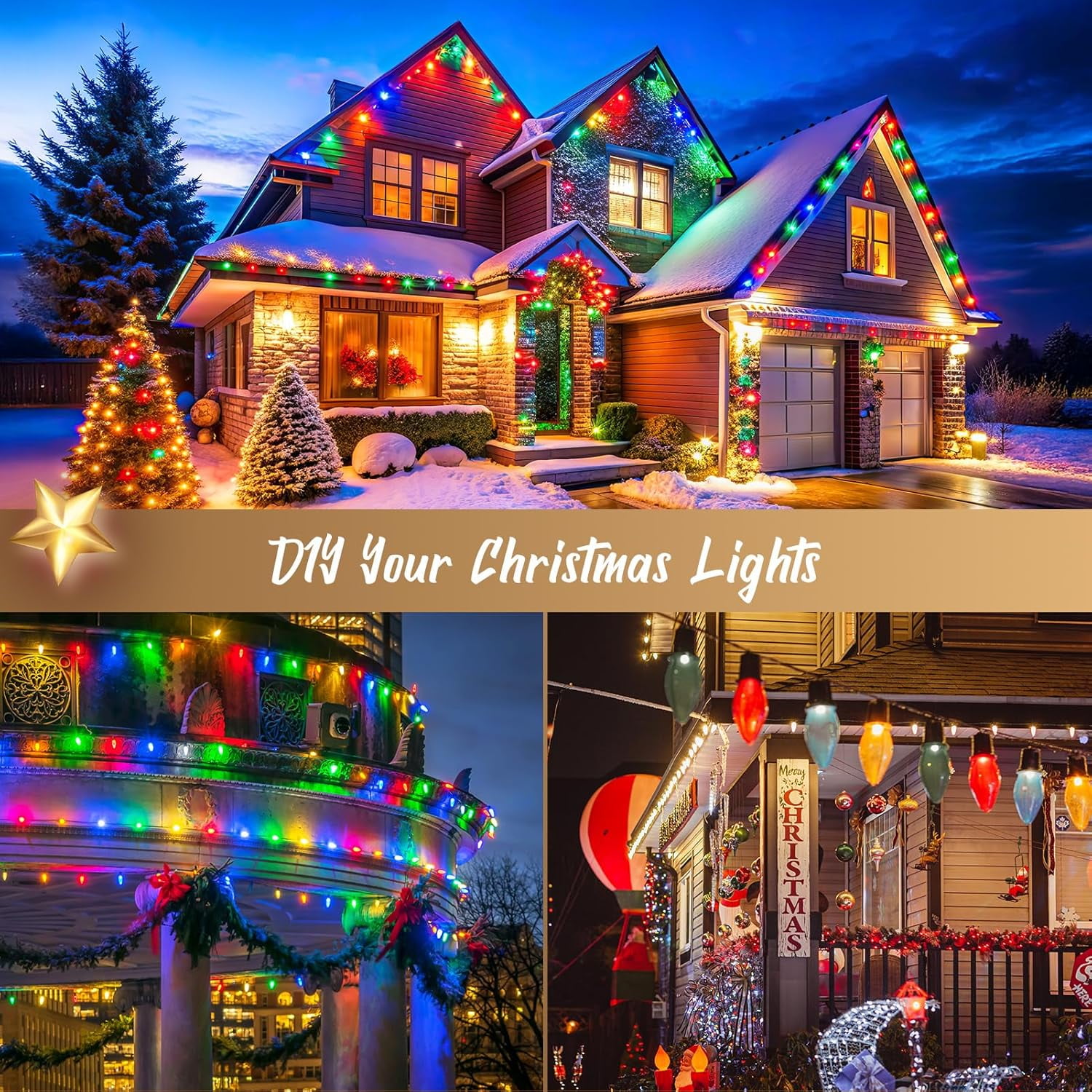 RRDWQ-C9 Light Strand, 50 FT Outdoor String Lights Christmas Stringer ...