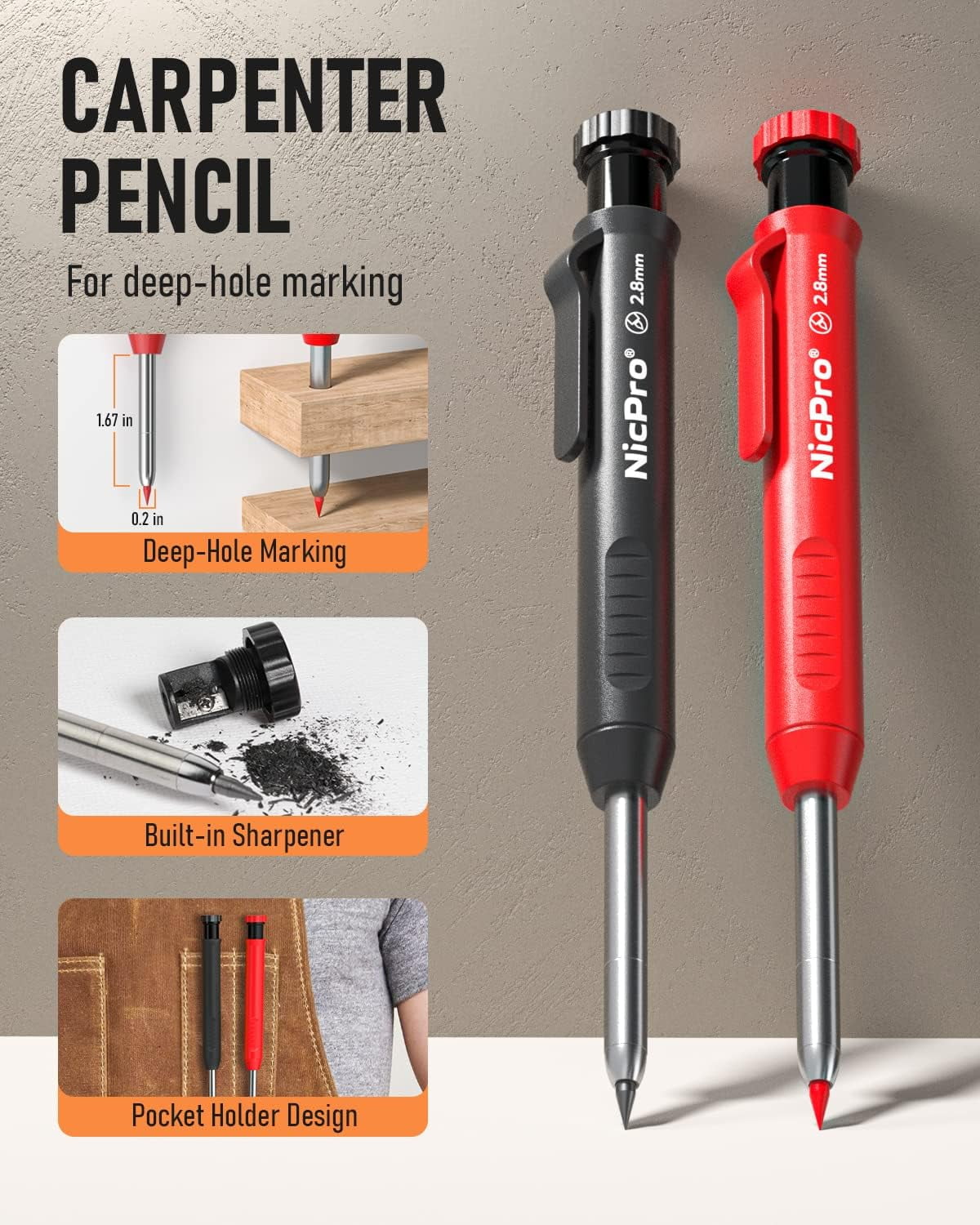 RRDWQ-Carpenter Pencil with Sharpener, Mechanical Pencils Set with 26 ...