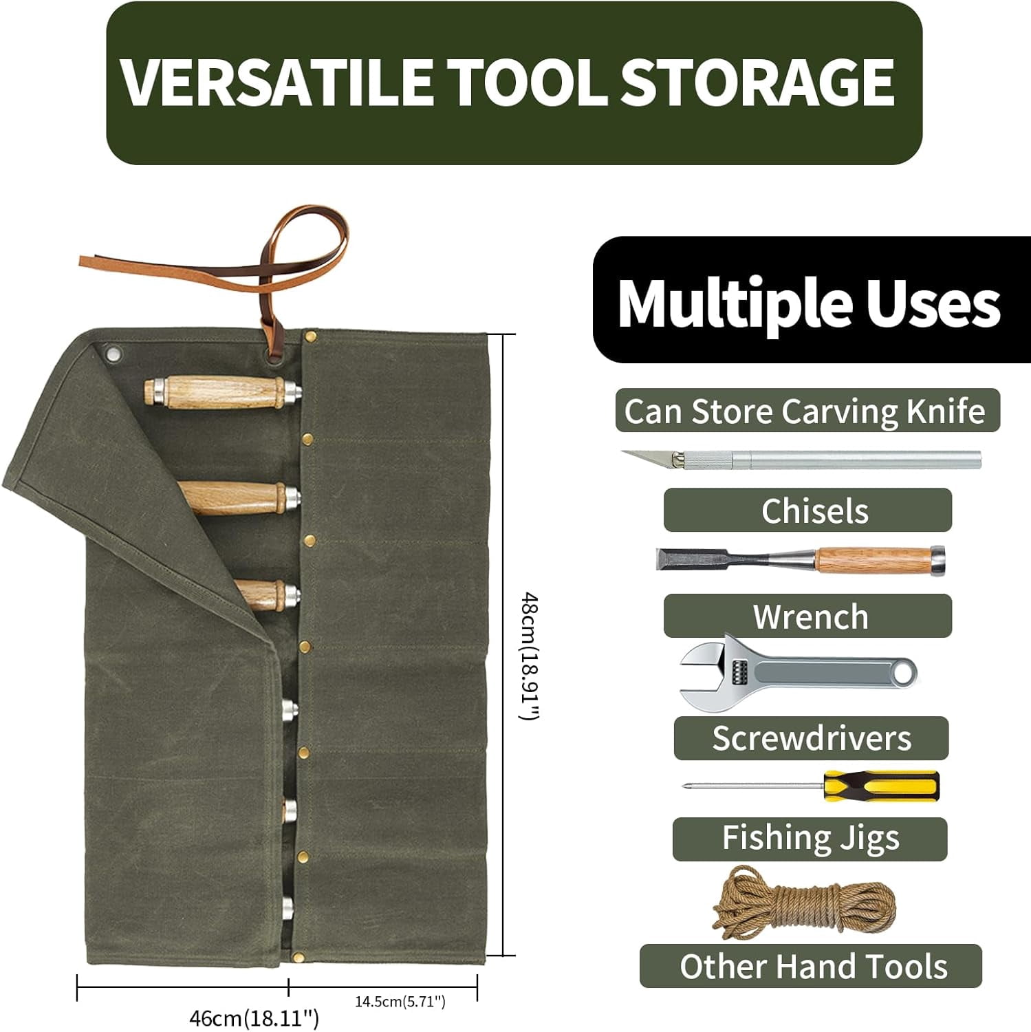 RRDWQ-Chisel Roll,6 Pockets Roll Up Tool Pouch,Waxed Canvas Small Tool ...