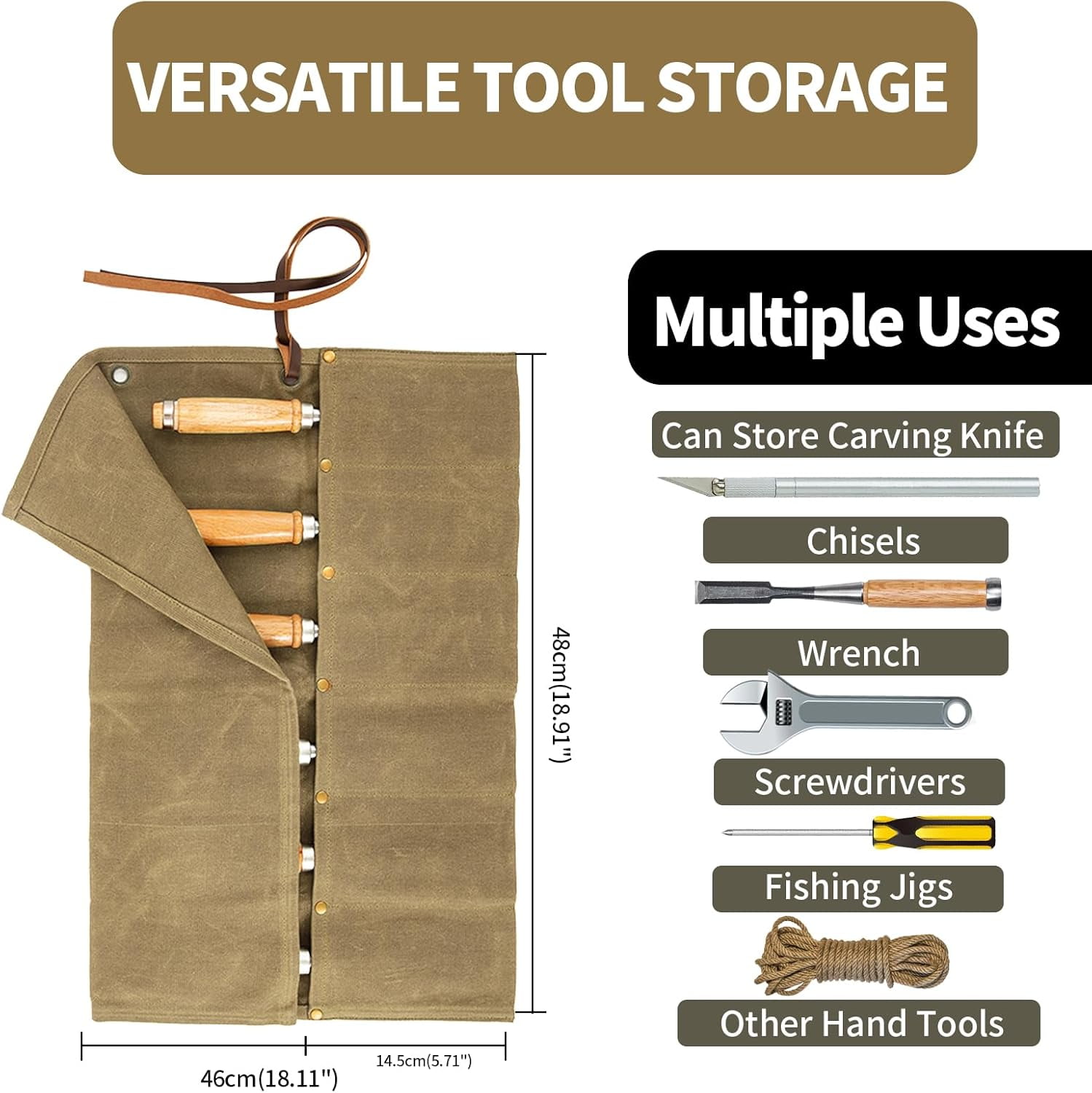 RRDWQ-Chisel Roll,6 Pockets Roll Up Tool Pouch,Waxed Canvas Small Tool ...