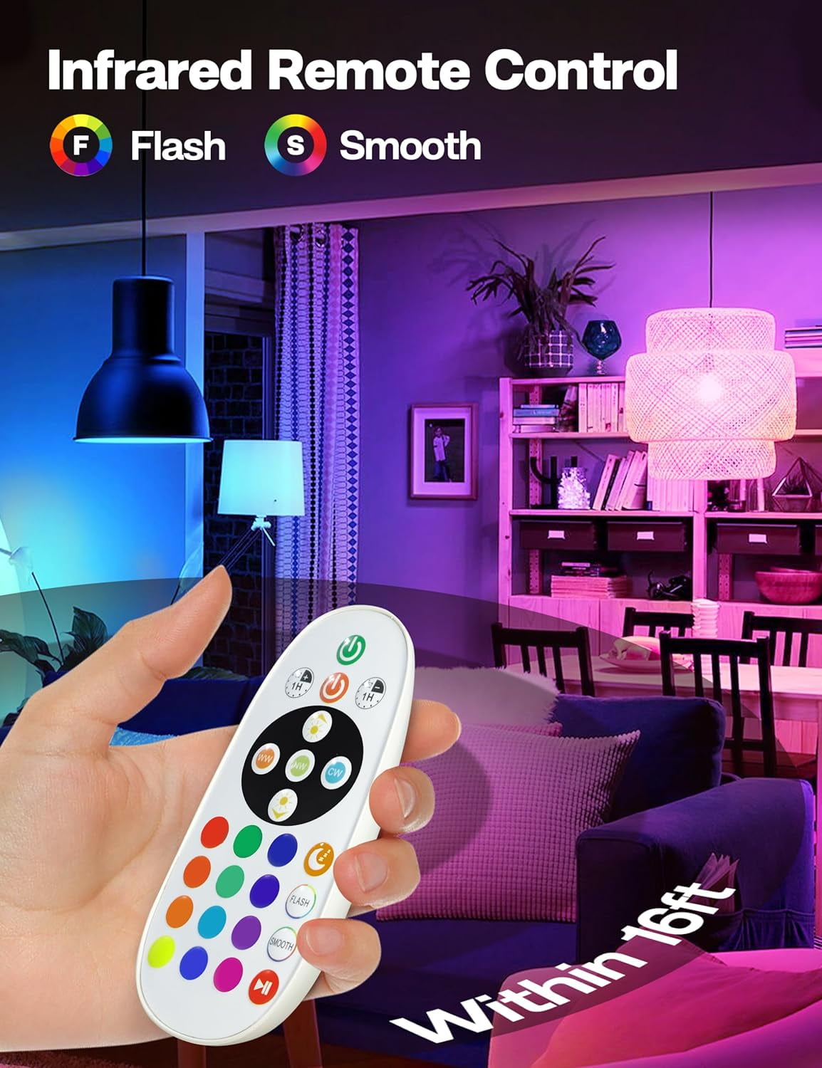 RRDWQ-Color Changing Light Bulb, 80W Equivalent, Remote Control Light ...