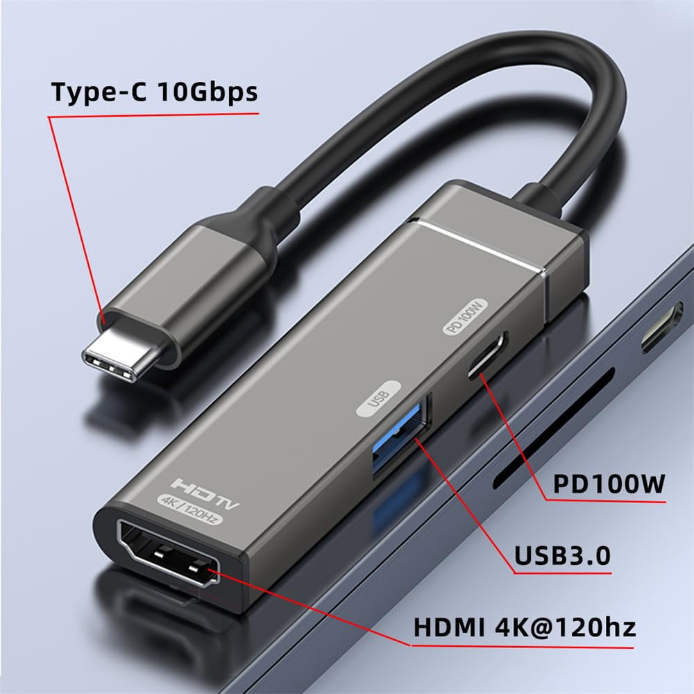 RRDWQ-Cord USB-C Type-C to HDMI 4K@120hz USB 3.0 OTG Converter HDTV ...