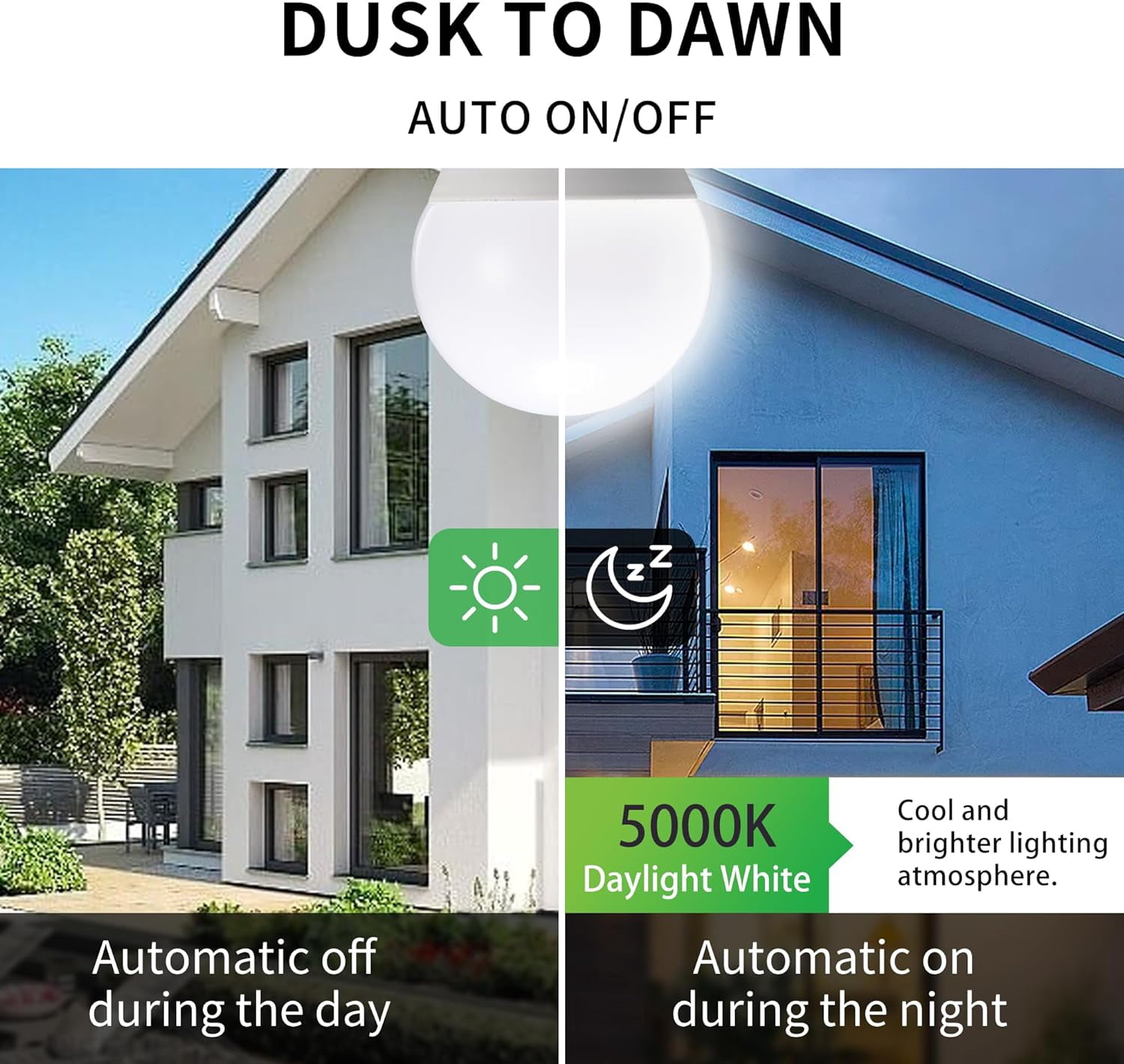 RRDWQ-Dimmable+ Dusk to Dawn Light Bulbs Outdoor, Automatic Light ...