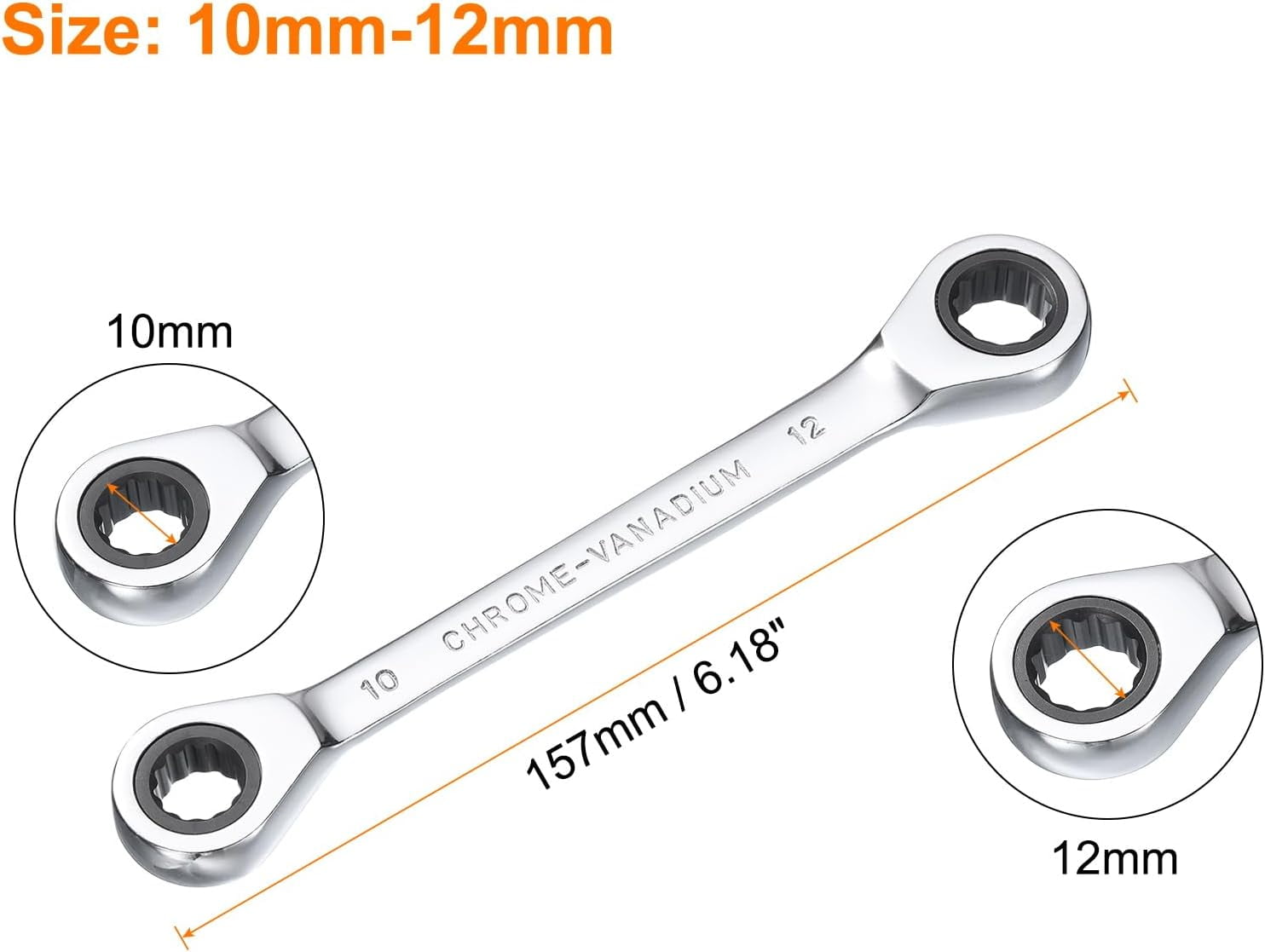 RRDWQ-Double Box End Ratcheting Wrench 10mm-12mm CR-V Steel Metric 12 ...